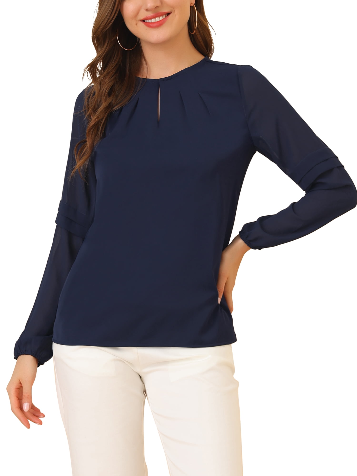 INSPIRE CHIC Women's Chiffon Blouse Keyhole Neck Patchwork Sleeve ...