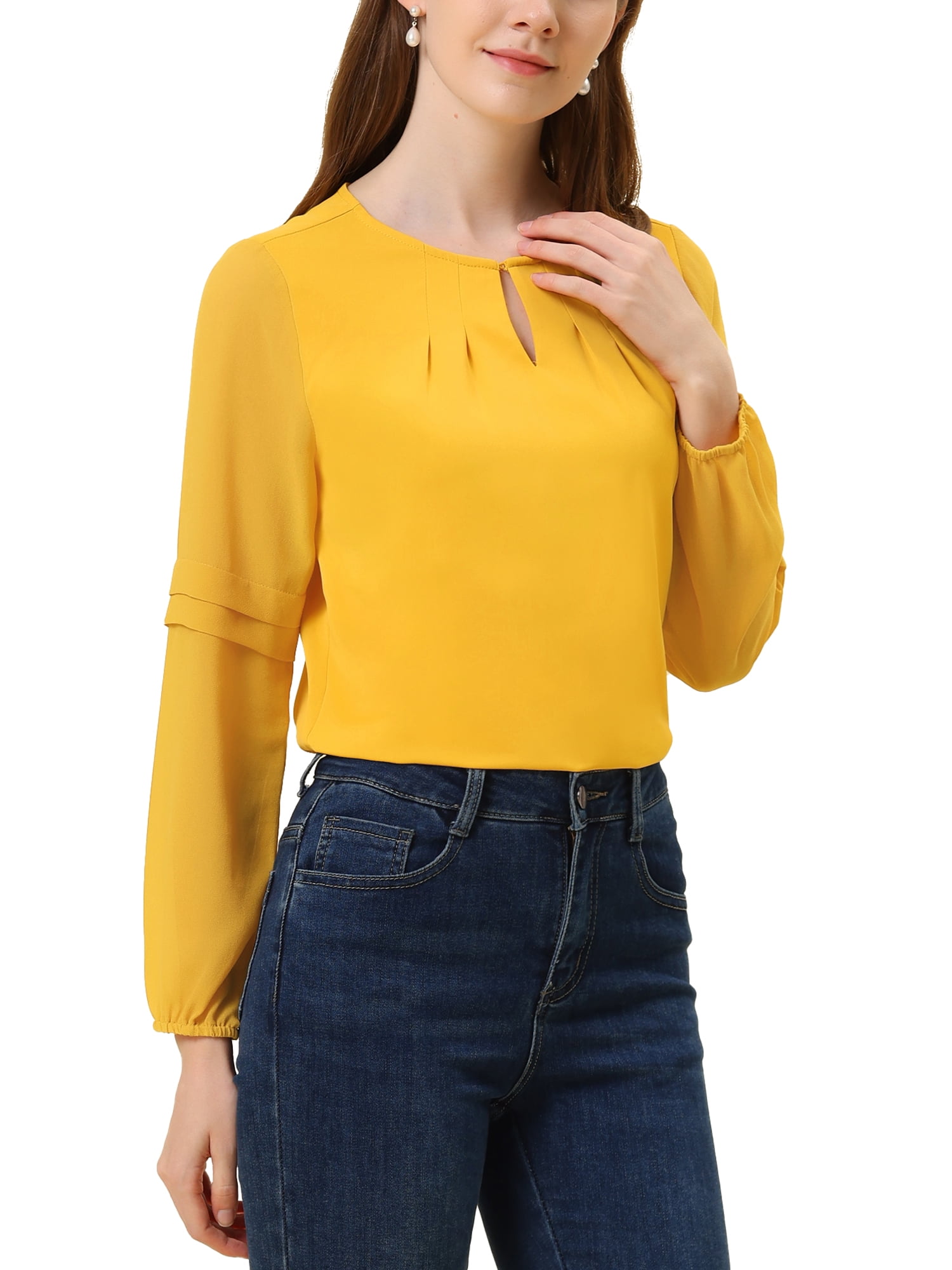 Allegra K Women's Work Office Long Sleeves Keyhole Neck Elegant Blouse ...