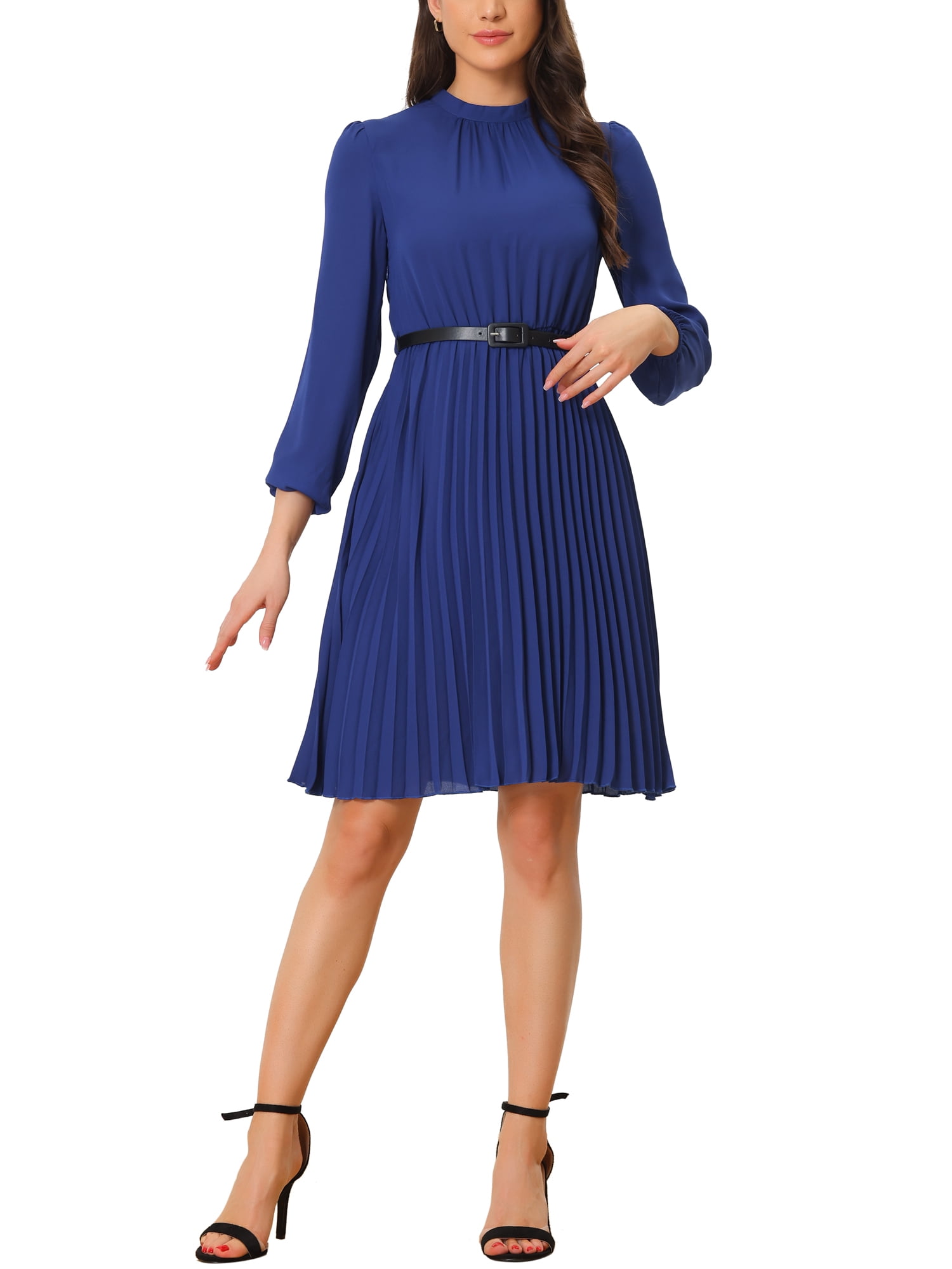 INSPIRE CHIC Women's Work Shirt Dress Long Sleeve Pleated Midi Dresses ...