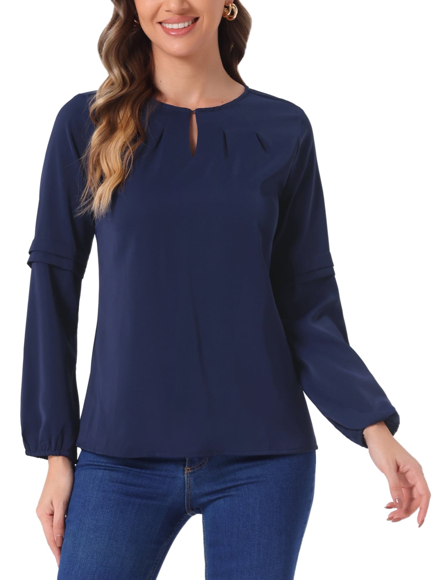 INSPIRE CHIC Women's Work Tops Chiffon Shirt Long Sleeve Keyhole Neck ...