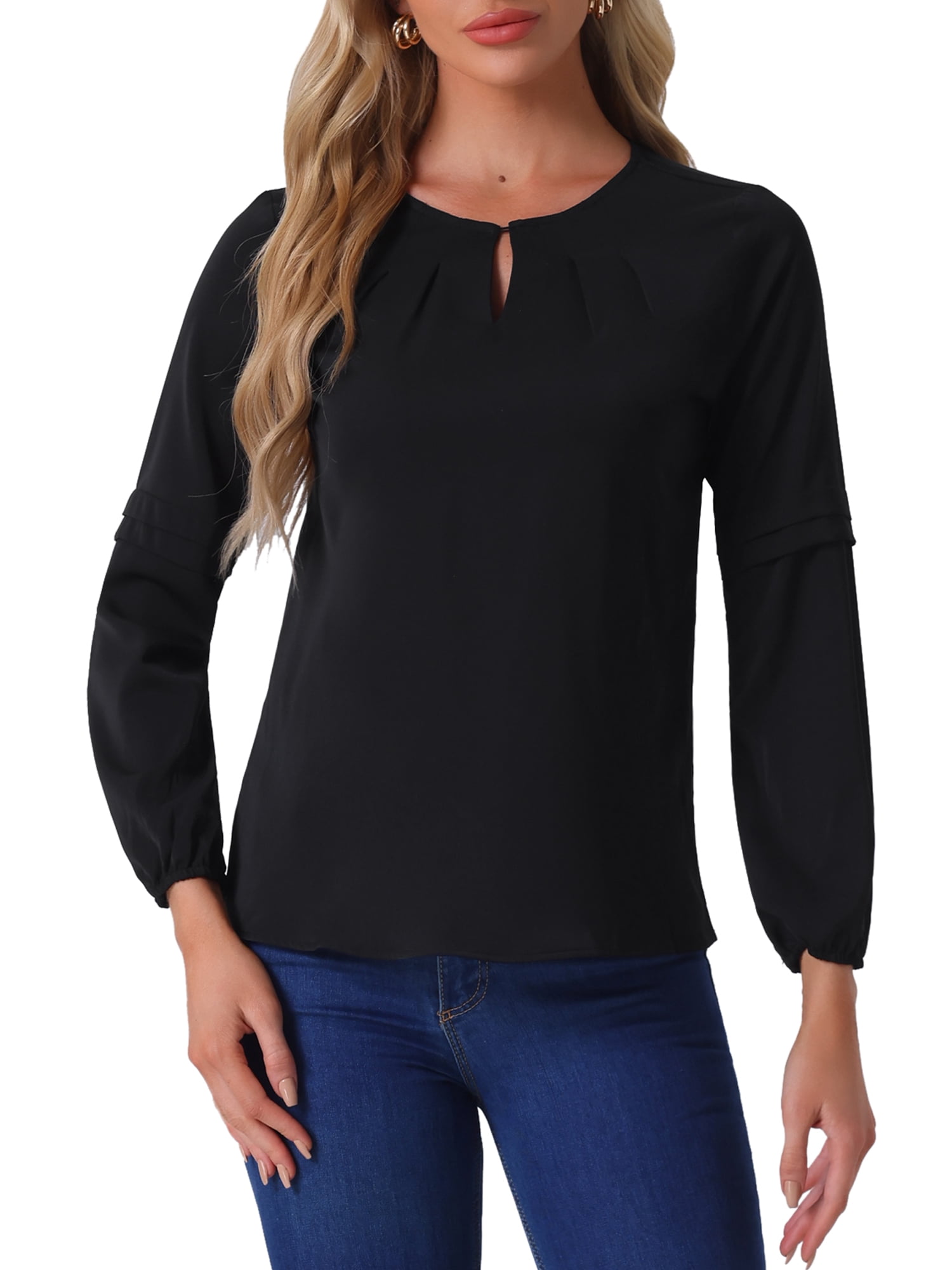INSPIRE CHIC Women's Work Tops Chiffon Shirt Long Sleeve Keyhole Neck ...