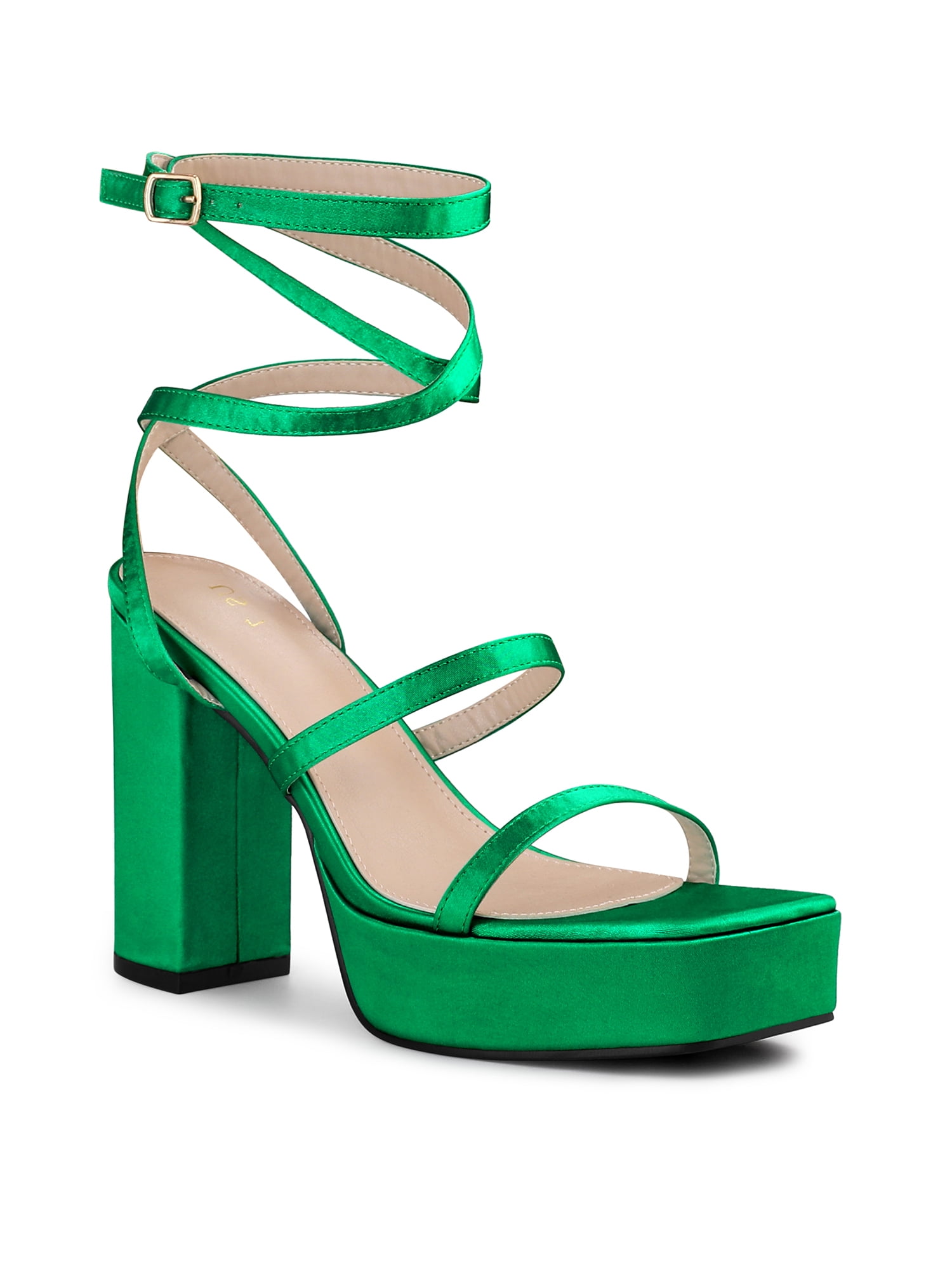 BLISSFUL STEP Women's Wrap Up Open Toe Platform Buckle Block High Heel ...
