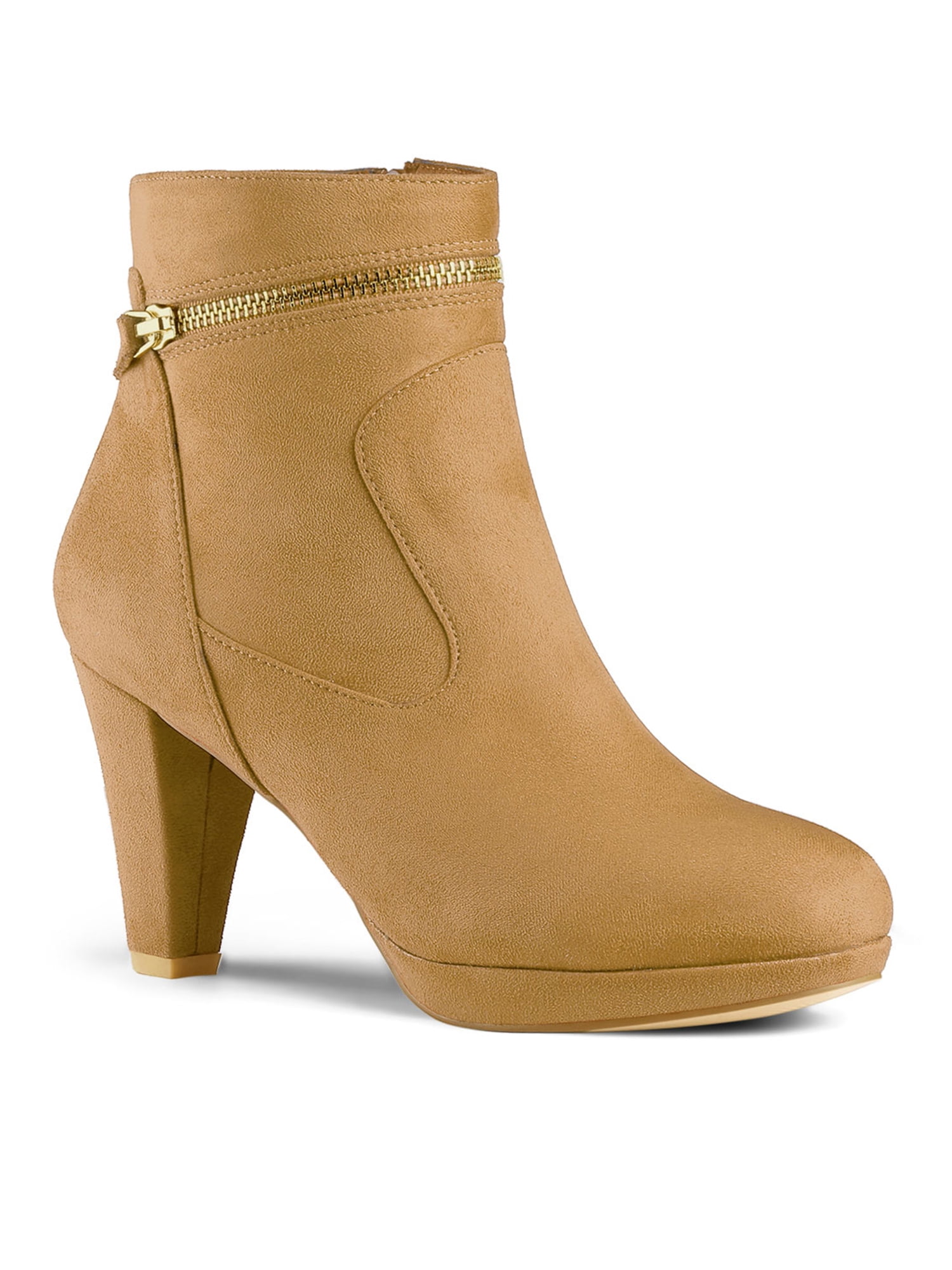 BLISSFUL STEP Women's Ankle Boots Faux Suede Round Toe Block Heel Side ...