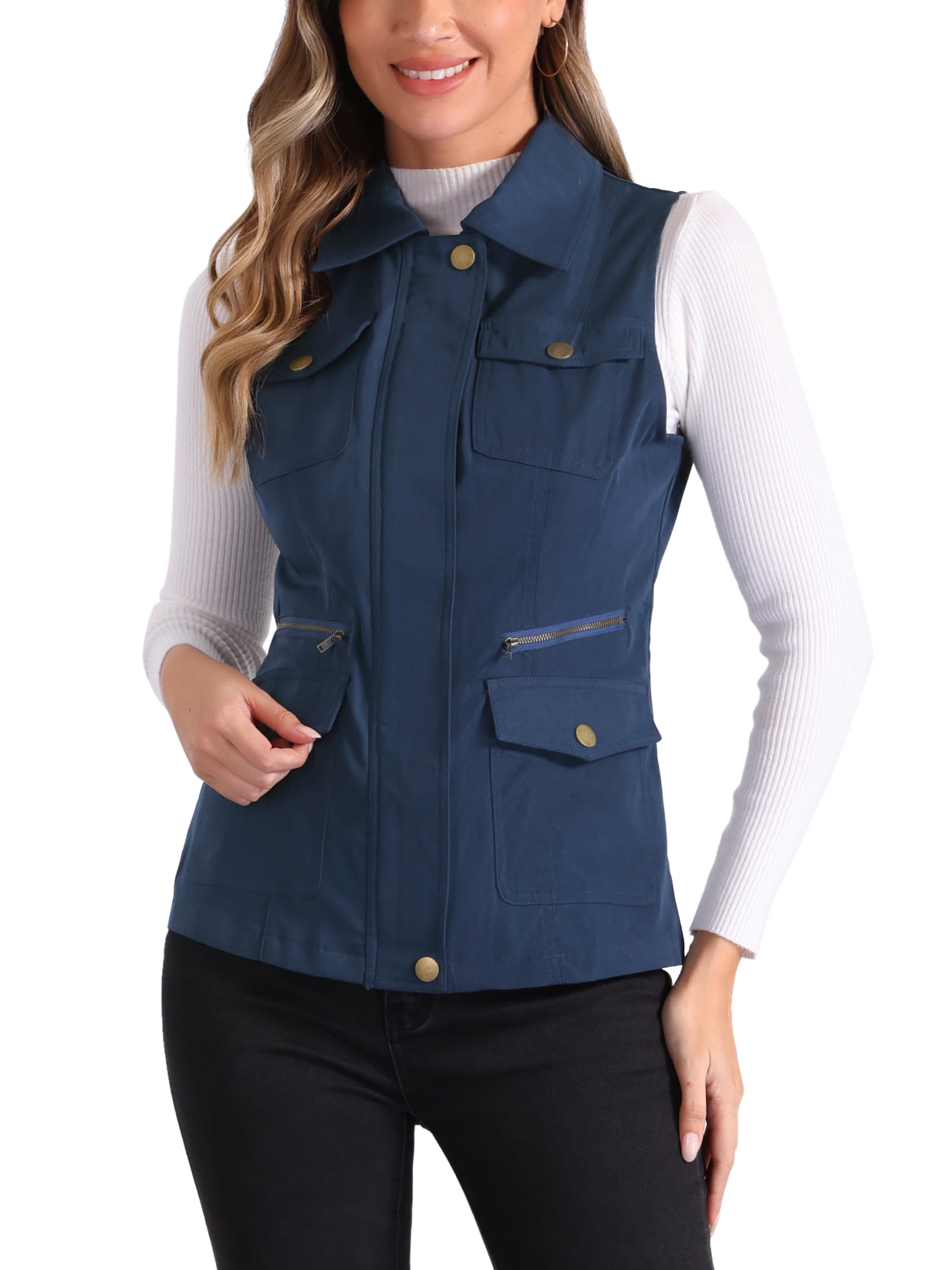 INSPIRE CHIC Women's Zip Up Jacket with Pockets Sleeveless Anorak ...