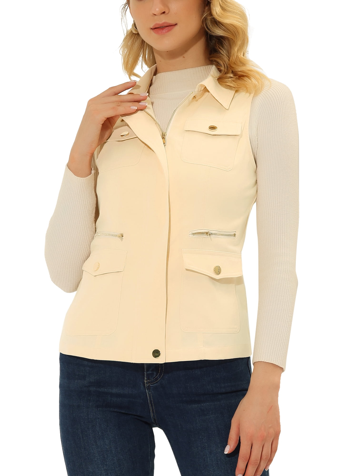 Allegra K Women's Zip Up Jacket with Pockets Sleeveless Anorak Utility ...
