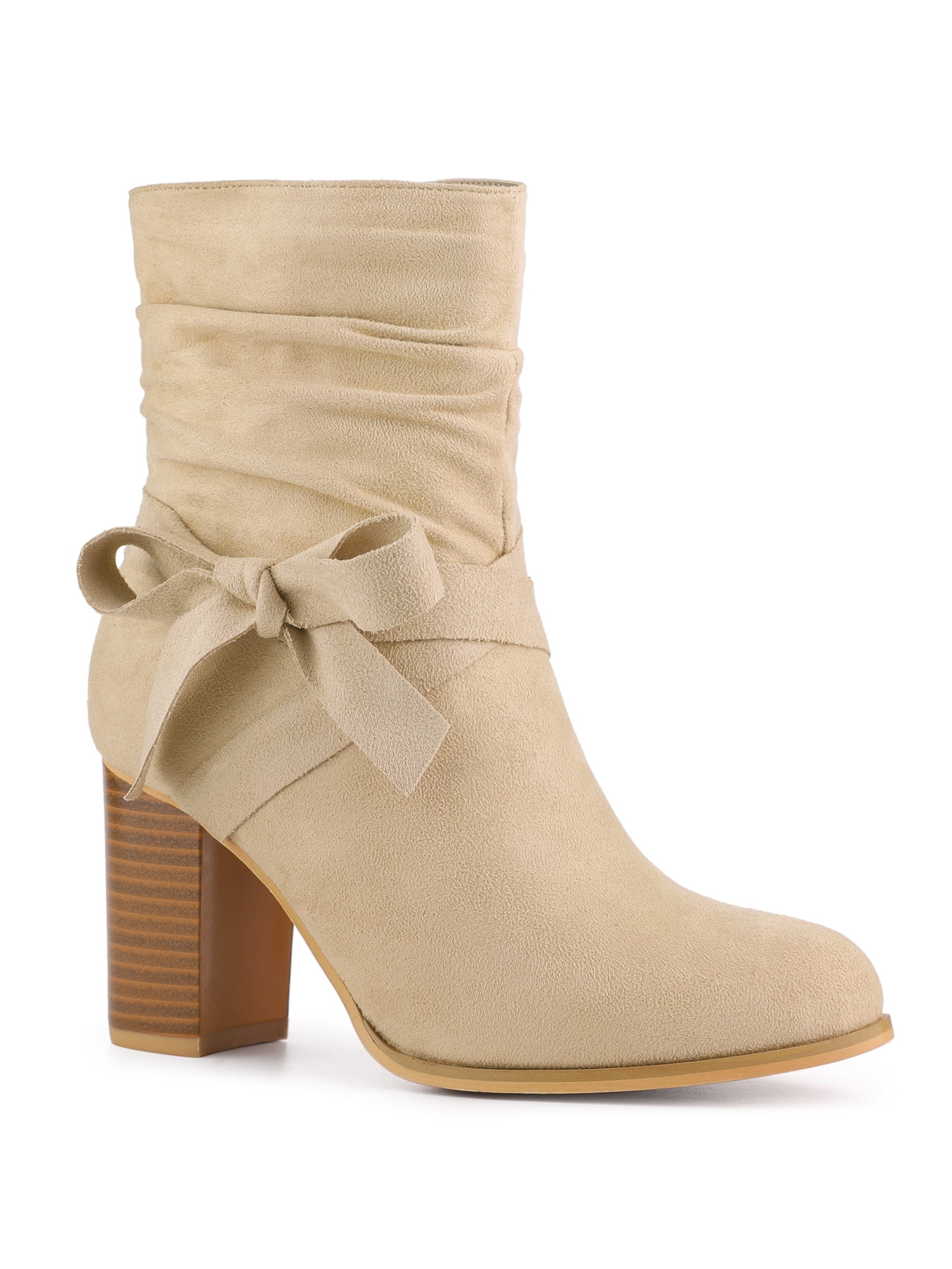 Allegra K Women's relaxed Block Heel Ankle Boots Beige 6 - Walmart.com