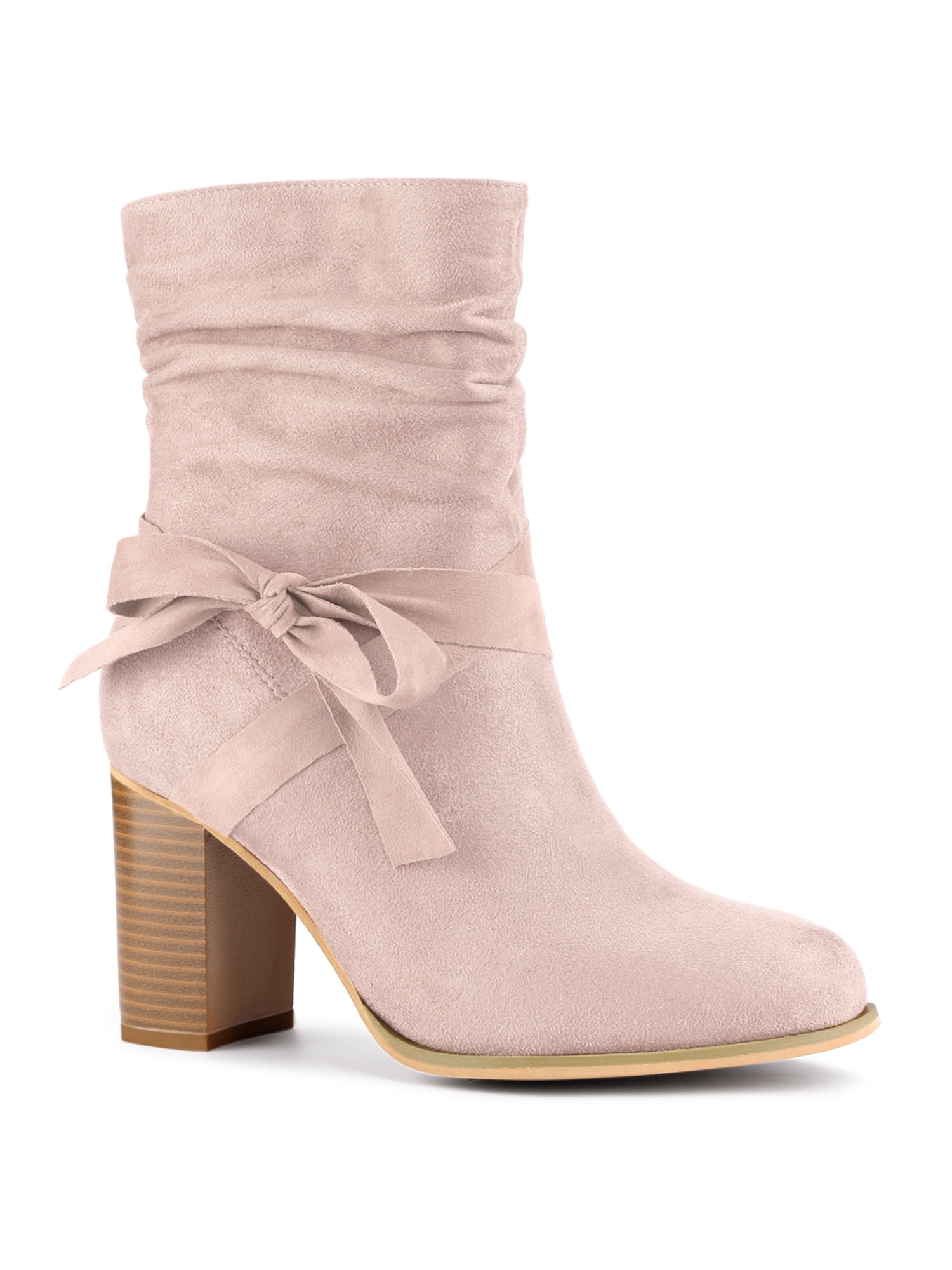 BLISSFUL STEP Women's relaxed Slouch Block Heel Ankle Boots Dust Pink 6 ...