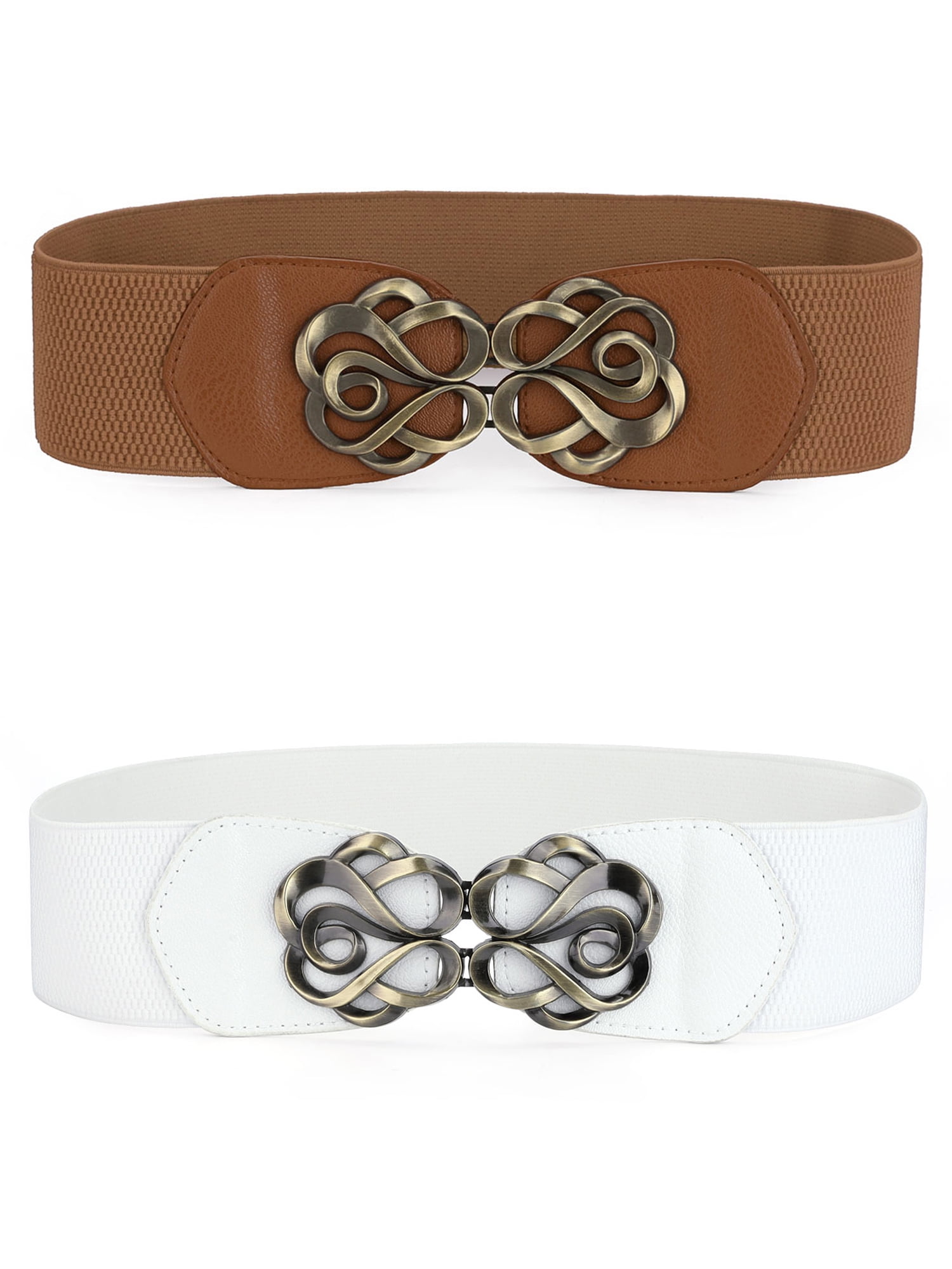 INSPIRE CHIC Womens Elastic Belts Metal Interlocking Buckle Stretchy ...