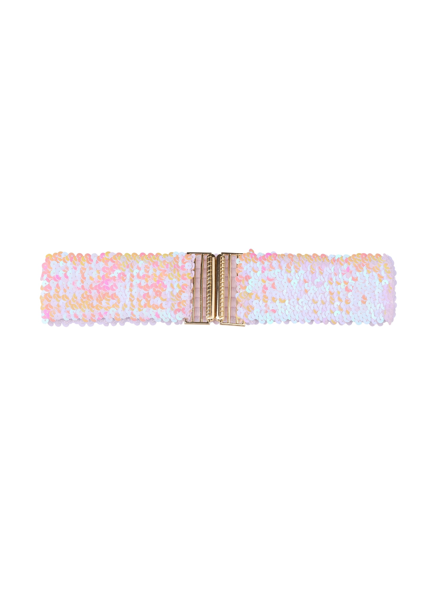 INSPIRE CHIC Women‘’s Elastic Waist Belt Sequins Decor Metal Interlock ...