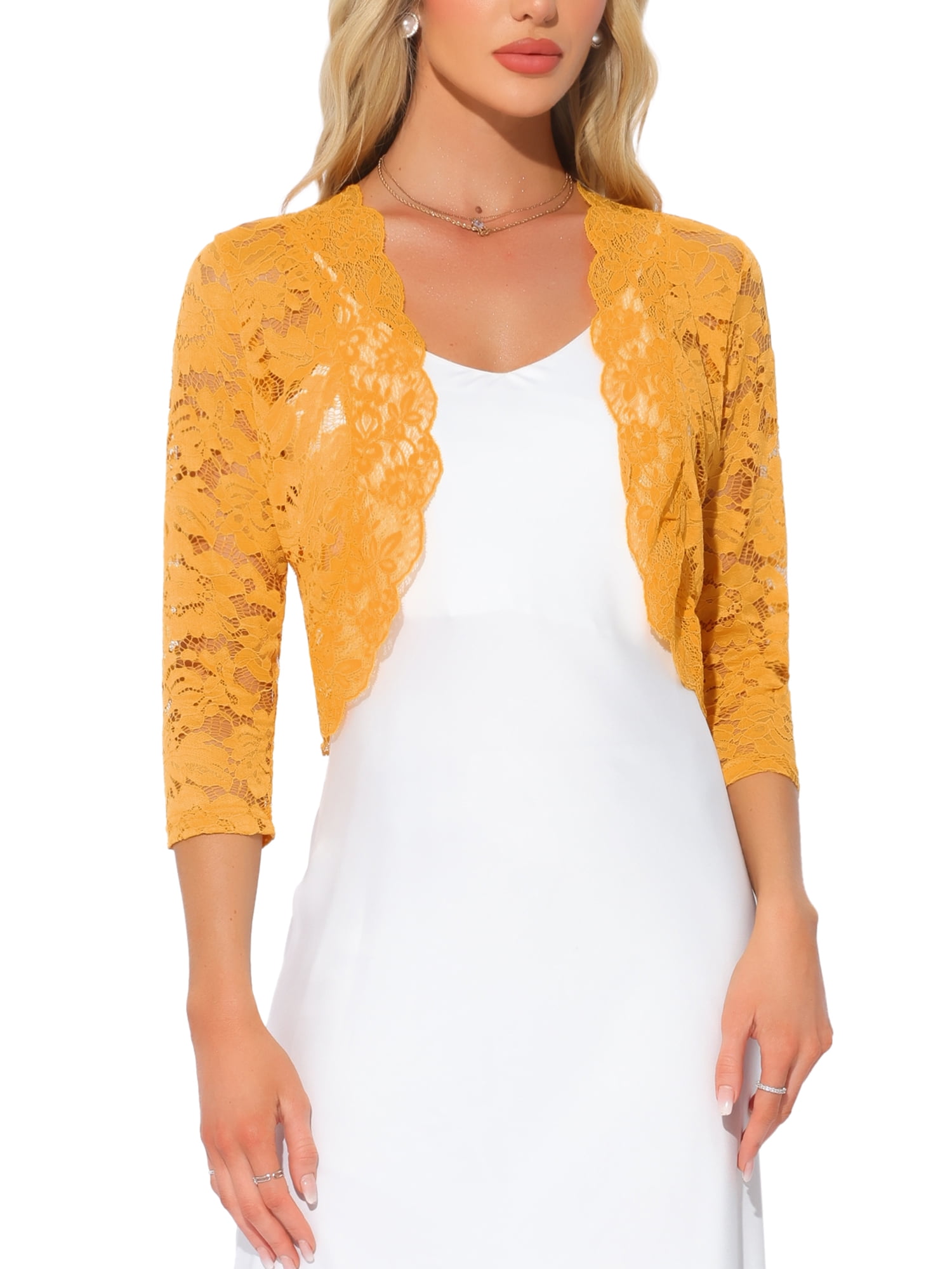INSPIRE CHIC Women's Shrugs Floral Lace Cardigan 3/4 Sleeves Sheer ...