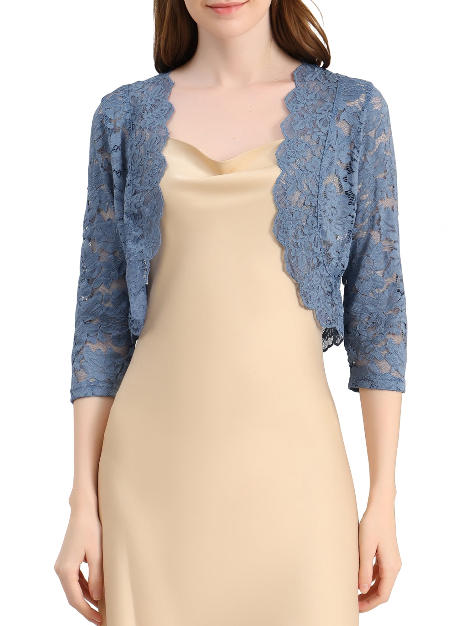 INSPIRE CHIC Women's Shrugs Floral Lace Cardigan 3/4 Sleeves Sheer ...