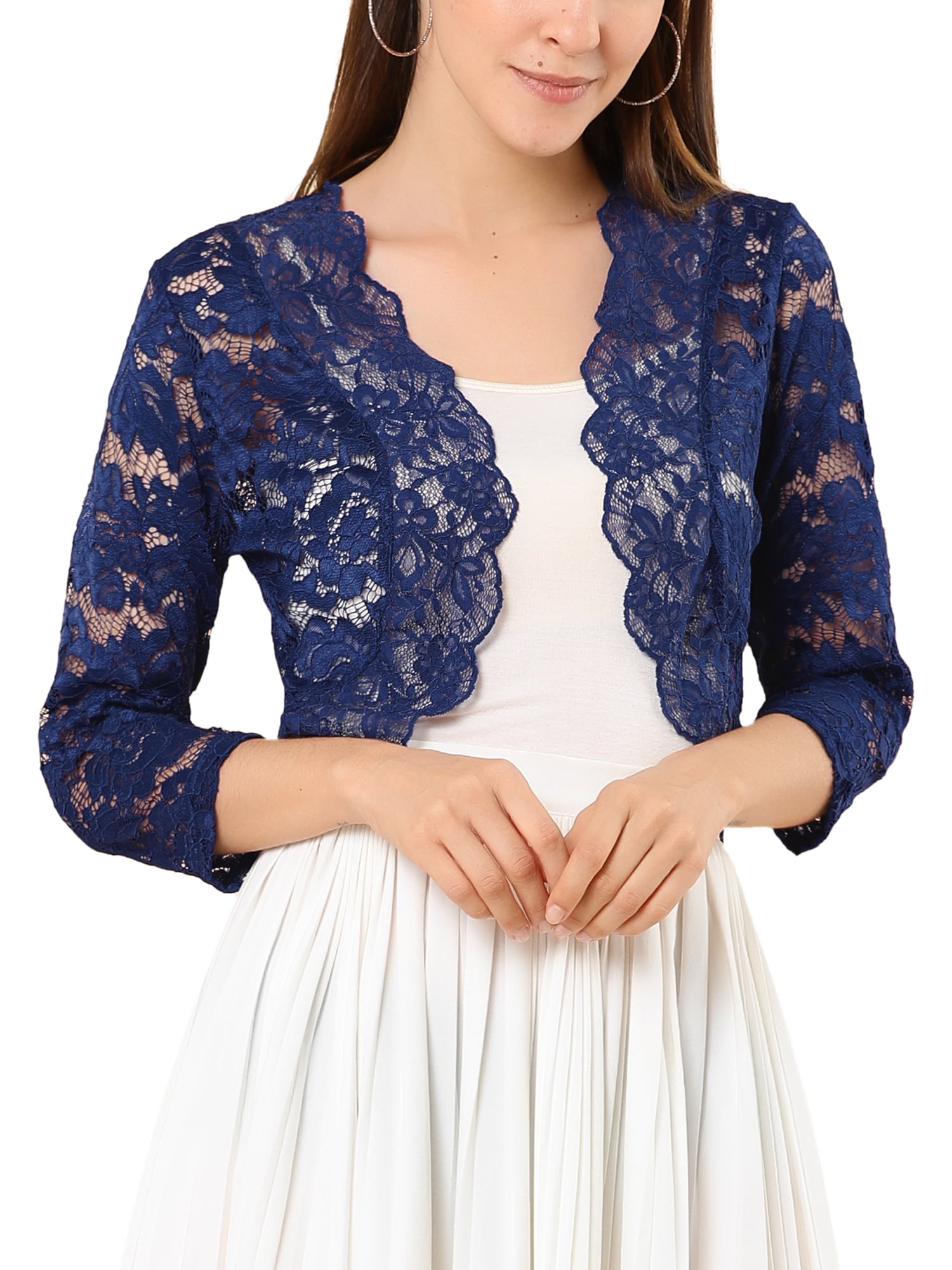 INSPIRE CHIC Women's Shrugs Floral Lace Cardigan 3/4 Sleeves Sheer ...