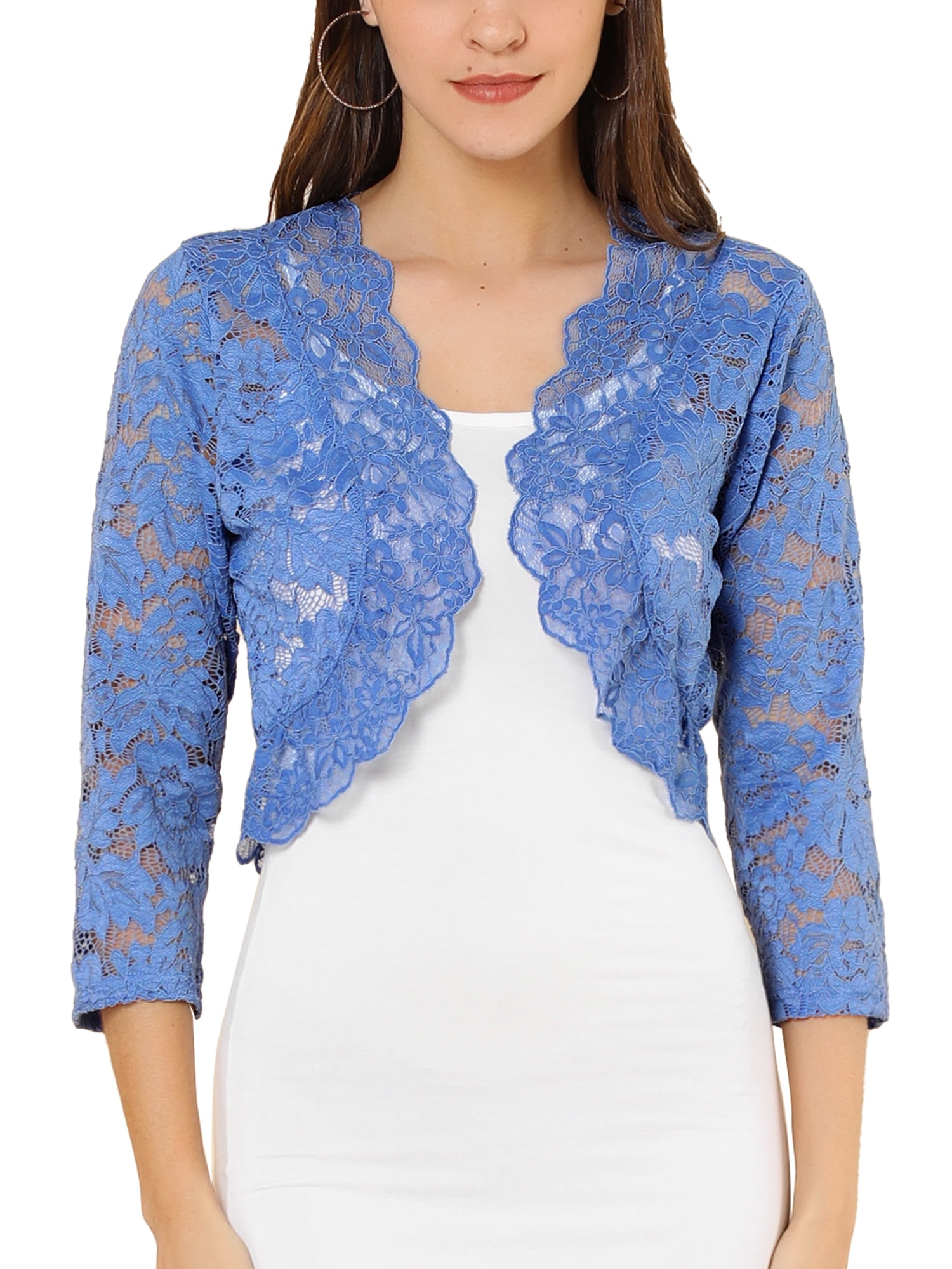 INSPIRE CHIC Women's Shrugs Floral Lace Cardigan 3/4 Sleeves Sheer ...