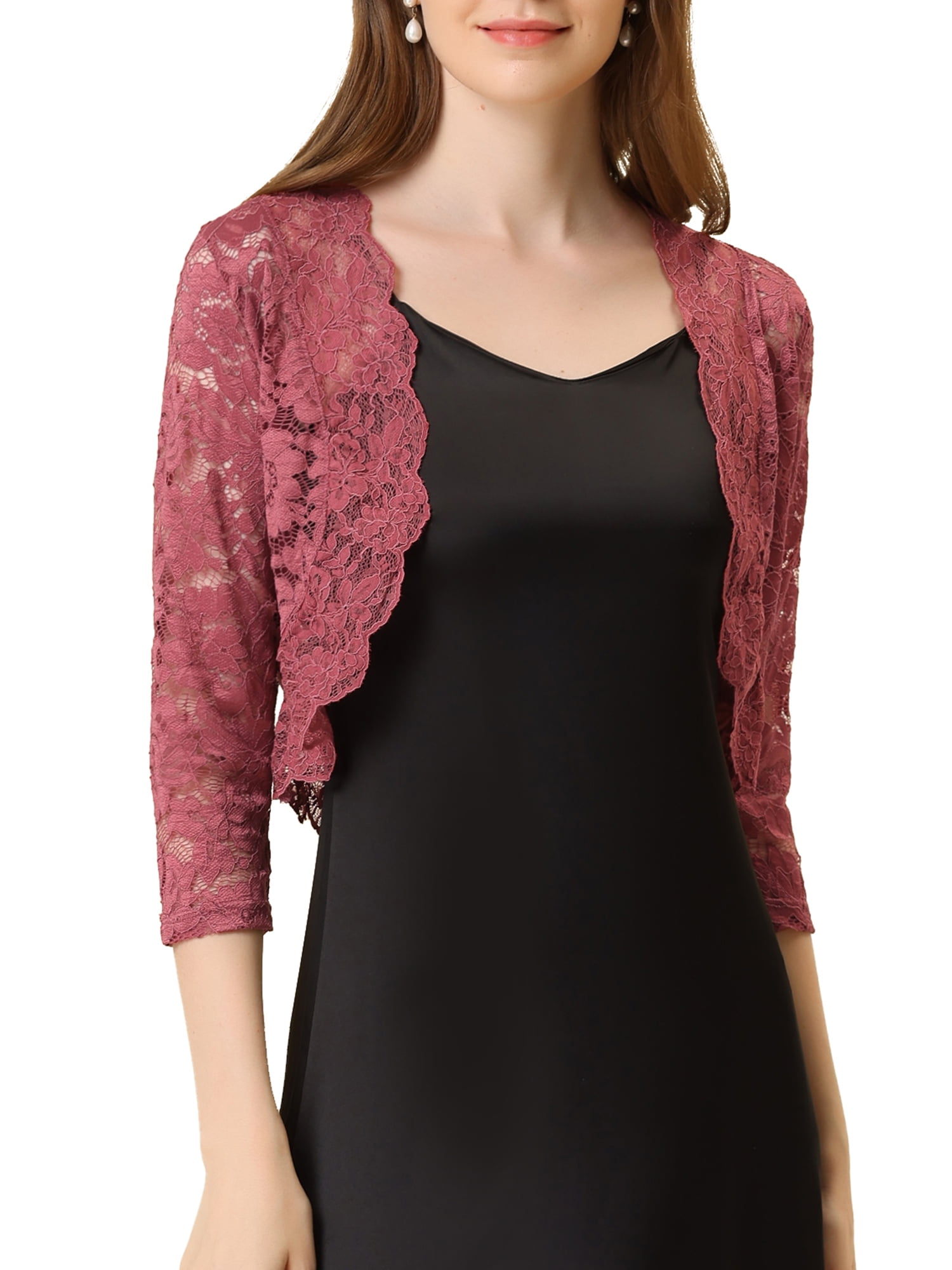 INSPIRE CHIC Women's Shrugs Floral Lace Cardigan 3/4 Sleeves Sheer ...