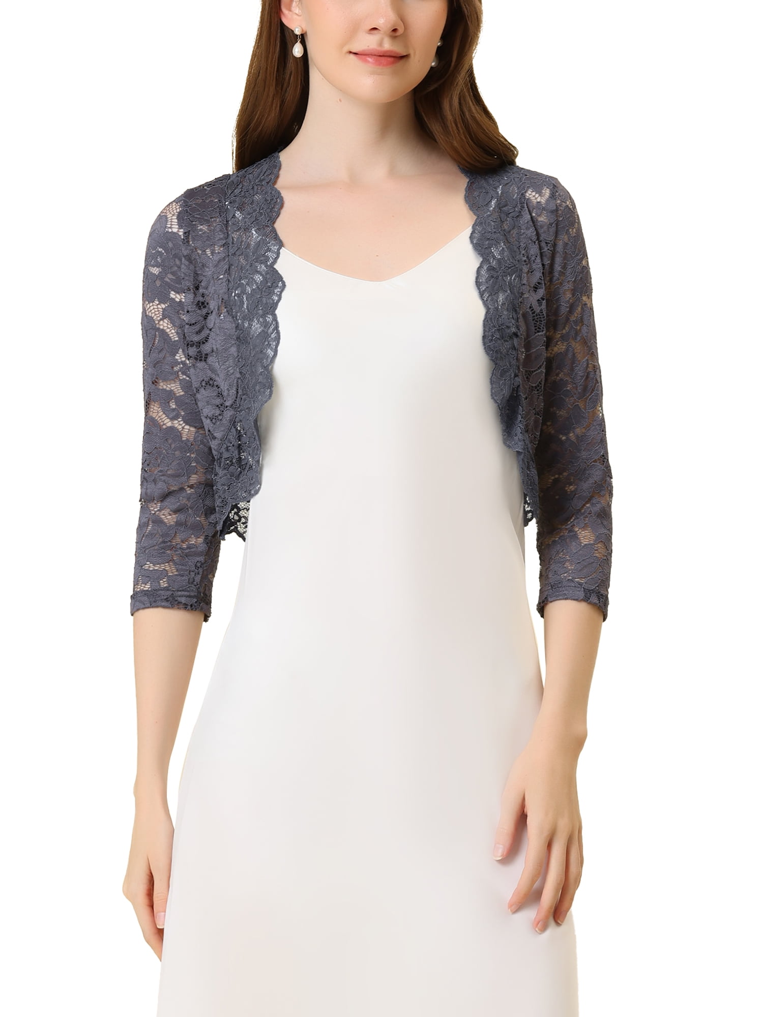 INSPIRE CHIC Women's Shrugs Floral Lace Cardigan 3/4 Sleeves Sheer ...