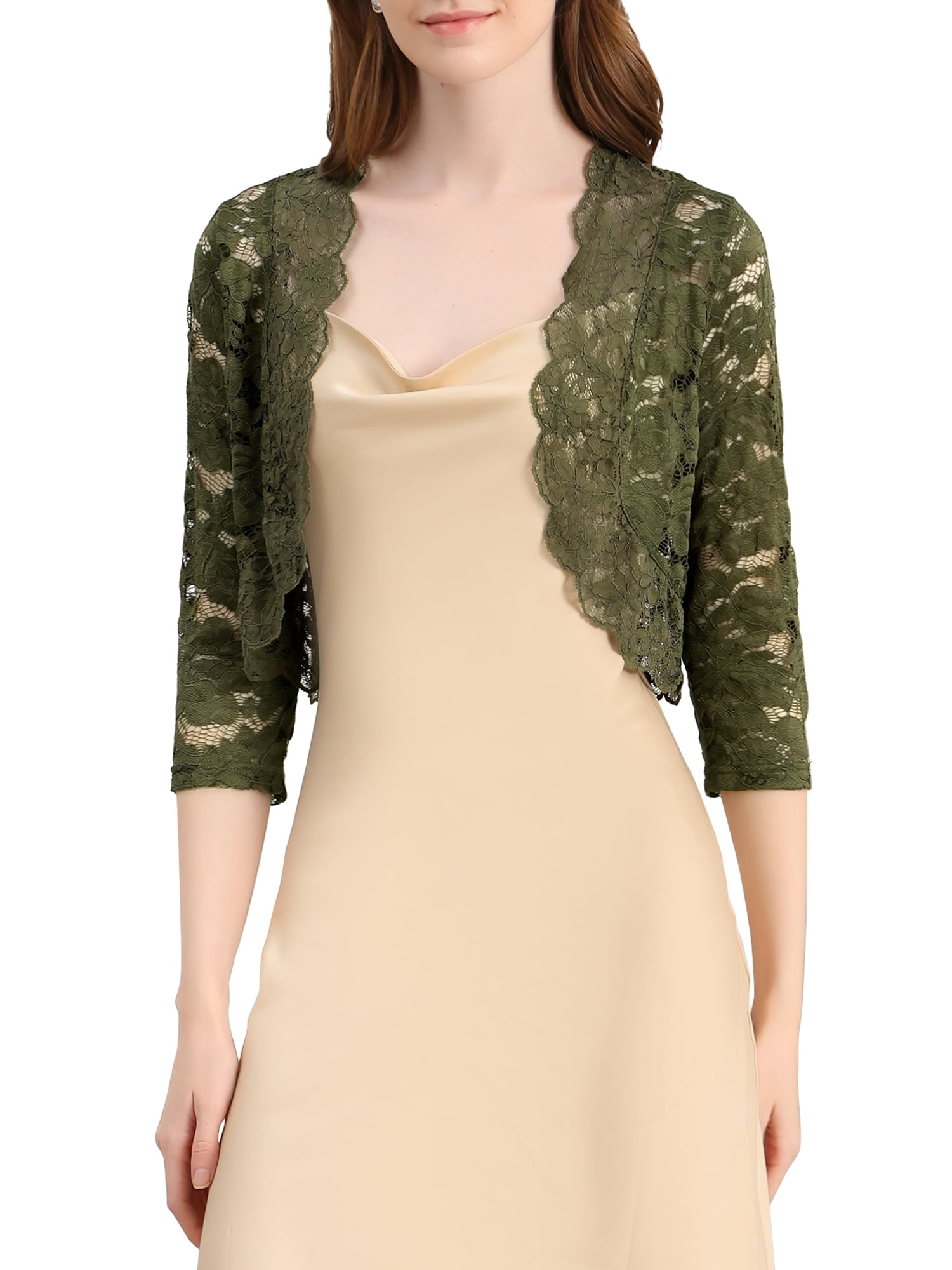 INSPIRE CHIC Women's Shrugs Floral Lace Cardigan 3/4 Sleeves Sheer ...