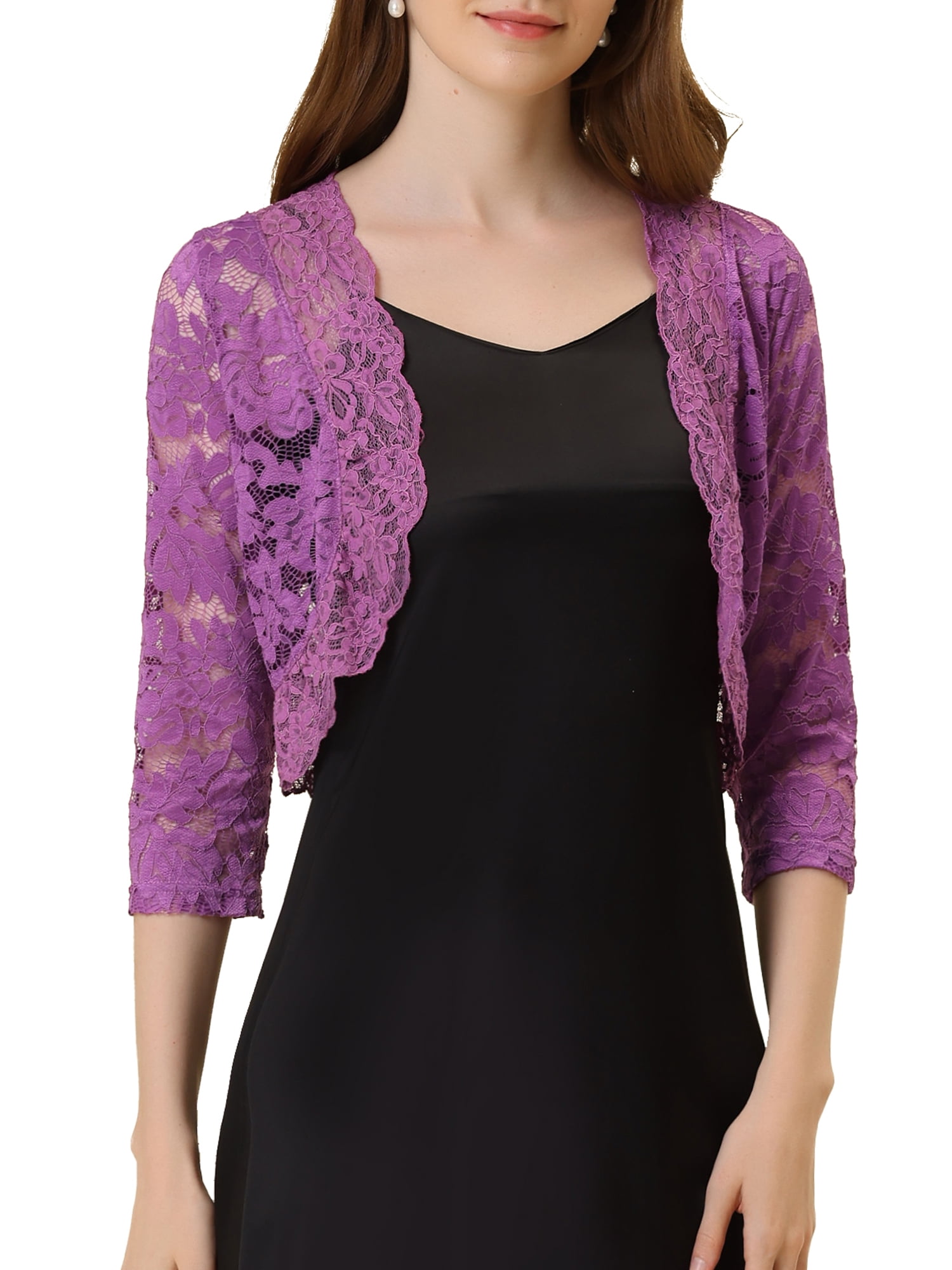 INSPIRE CHIC Women's Shrugs Floral Lace Cardigan 3/4 Sleeves Sheer ...