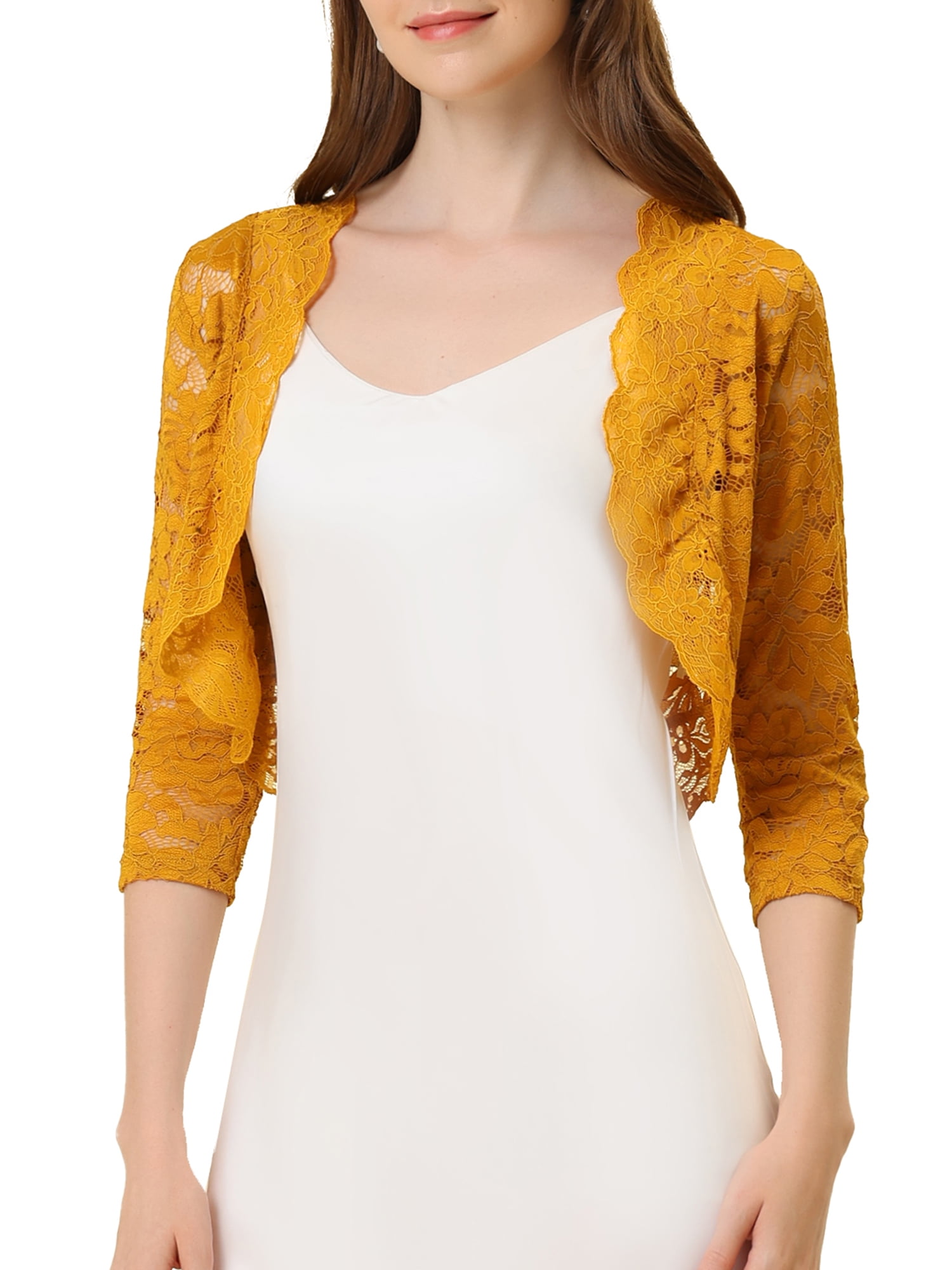 INSPIRE CHIC Women's Shrugs Floral Lace Cardigan 3/4 Sleeves Sheer ...