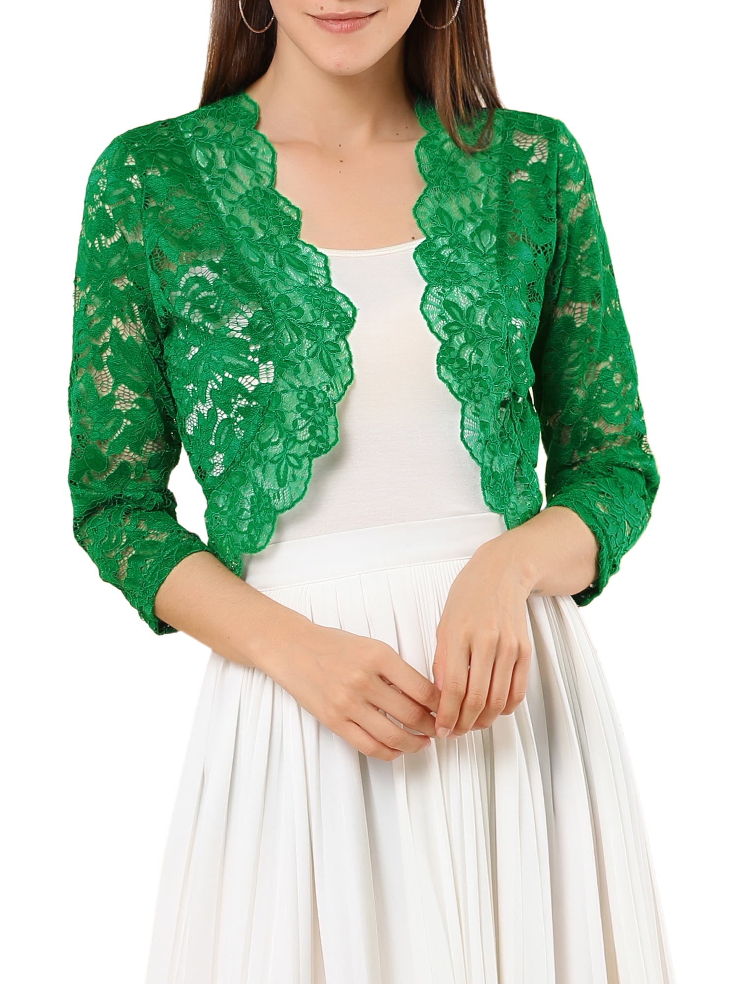 INSPIRE CHIC Women's Shrugs Floral Lace Cardigan 3/4 Sleeves Sheer ...