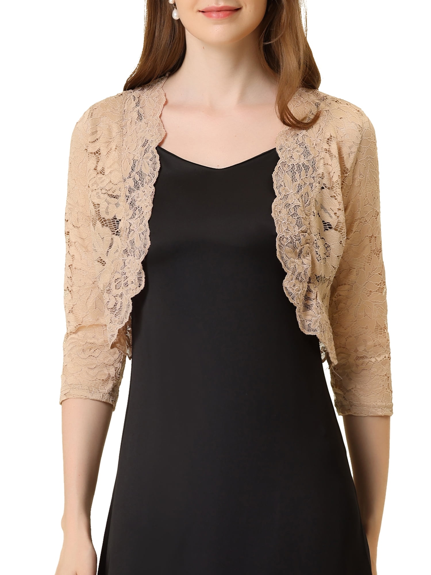 INSPIRE CHIC Women's Shrugs Floral Lace Cardigan 3/4 Sleeves Sheer ...