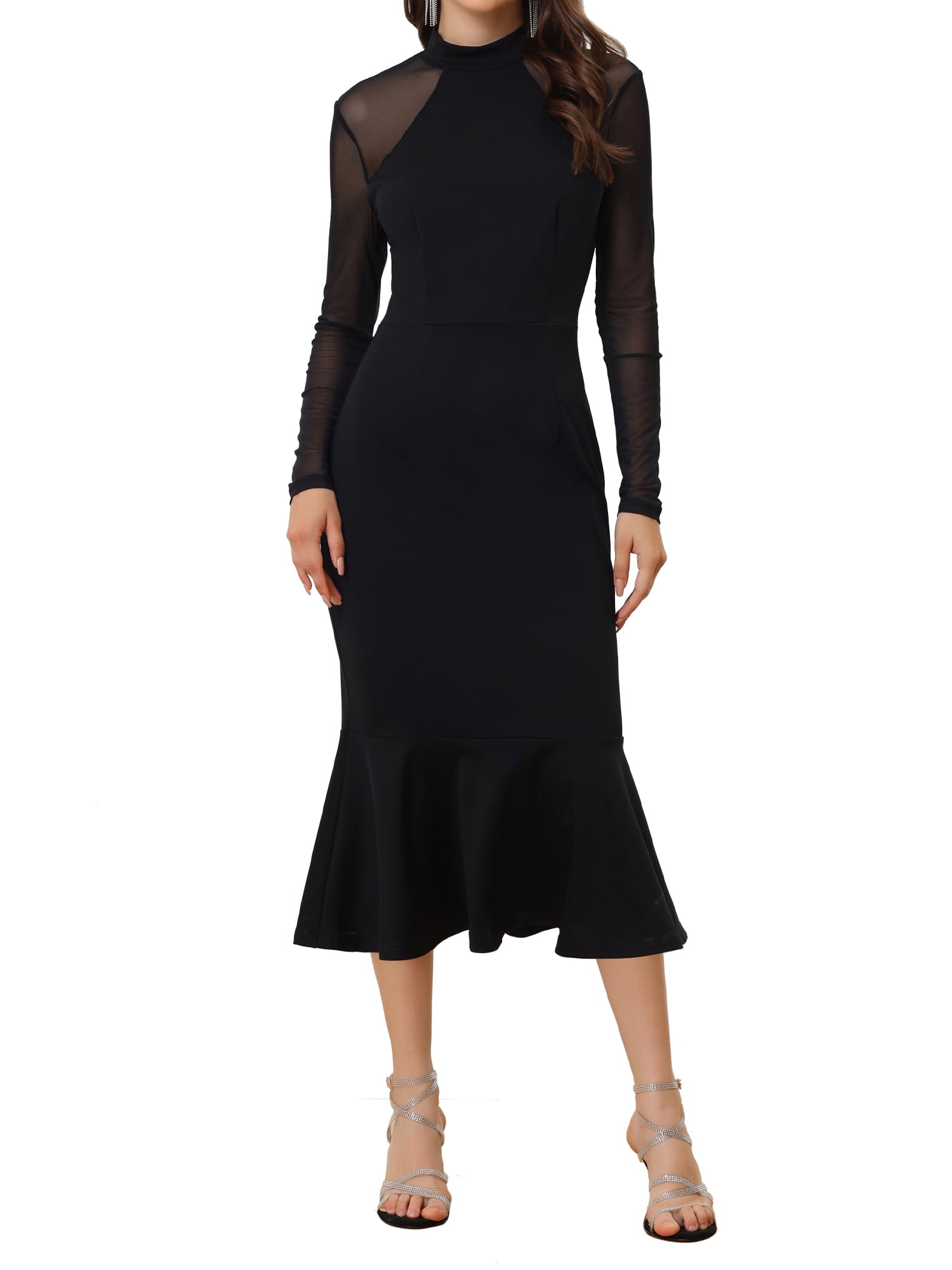 INSPIRE CHIC Women's Elegant Long Sleeve Mesh Sheer Mermaid Dress XS ...