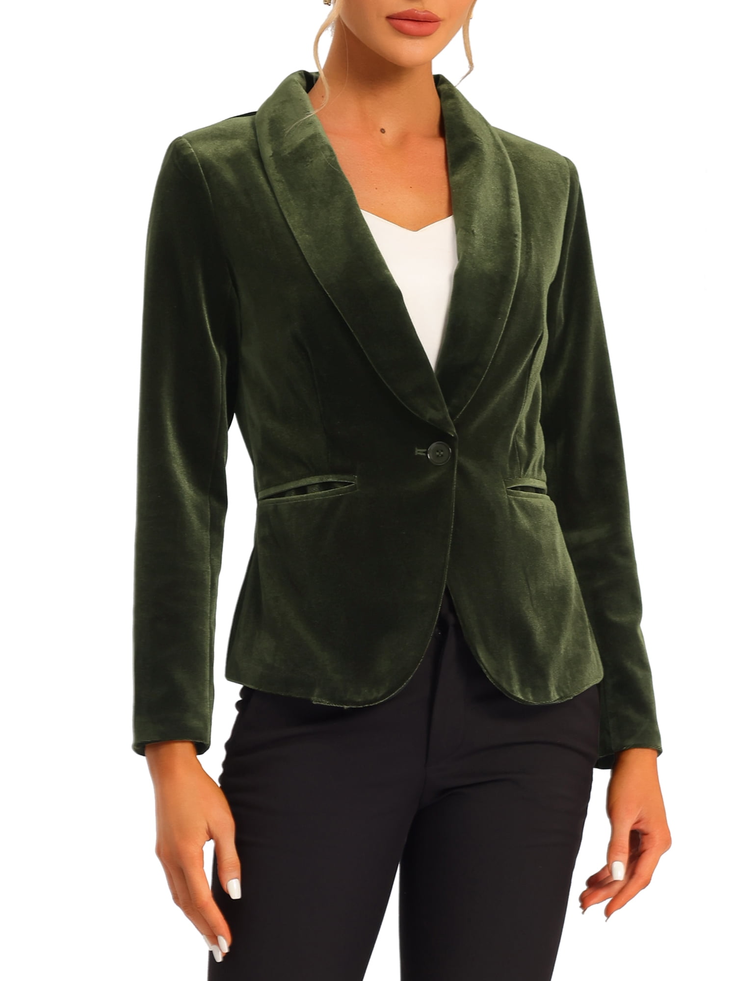 INSPIRE CHIC Women's Velvet Blazer Solid Color Shawl Collar One Button ...