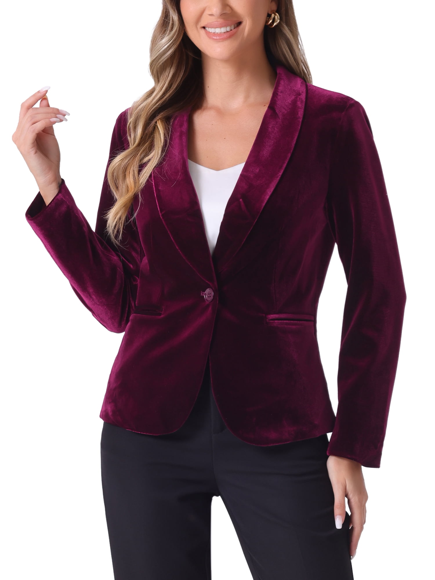 INSPIRE CHIC Women's Suit Office Coat Solid Shawl Collar 1 Button ...