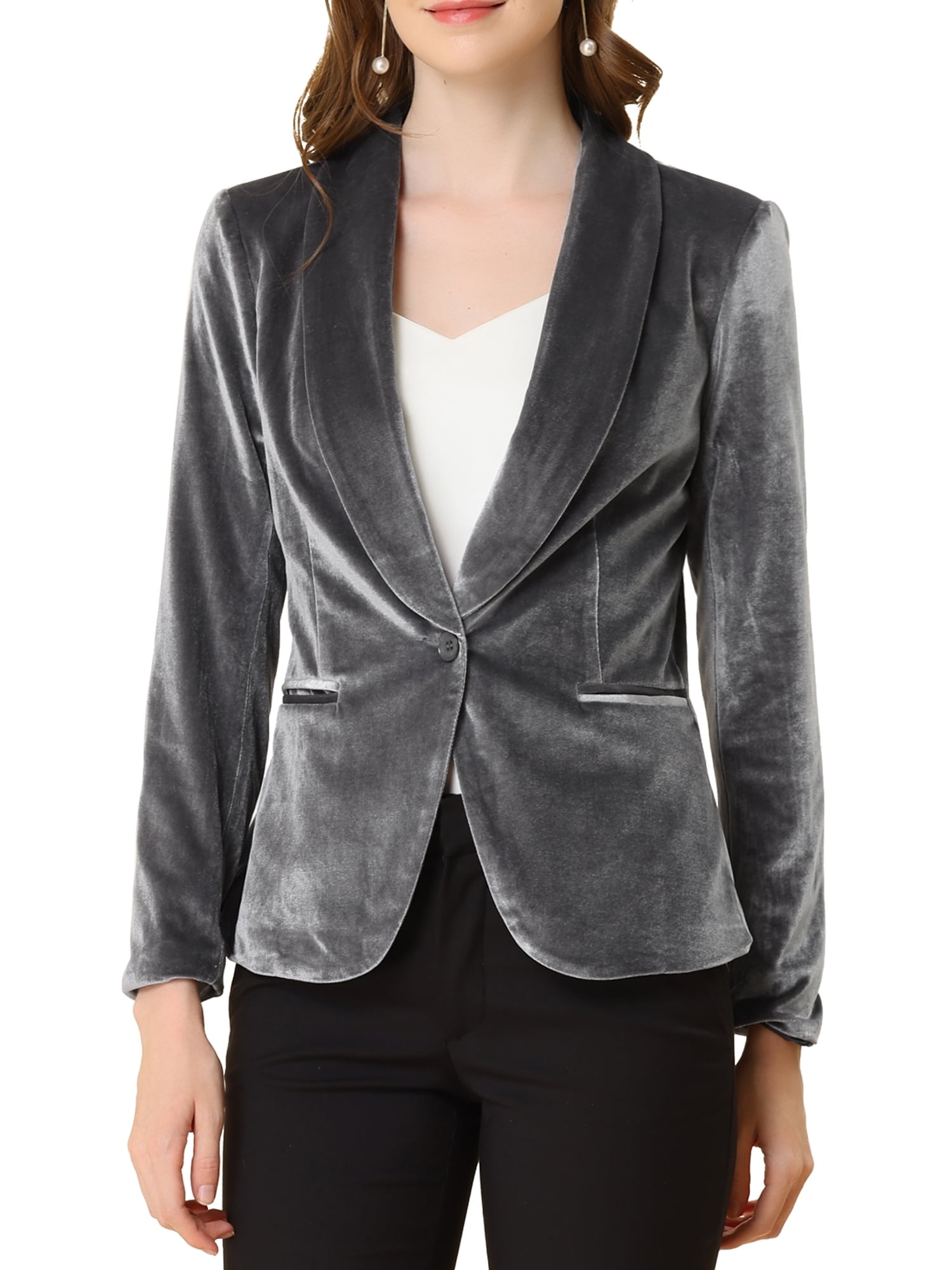 INSPIRE CHIC Women's Office Coat Solid Shawl Collar 1 Button Velvet ...