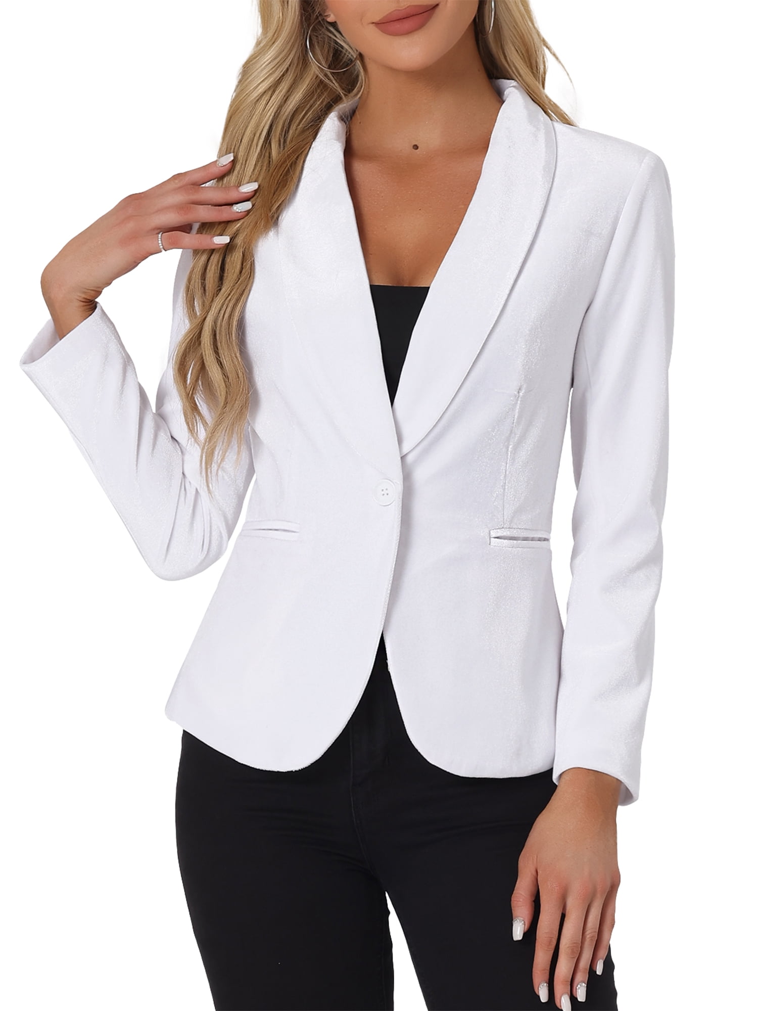 INSPIRE CHIC Women's Velvet Blazer Solid Color Shawl Collar One Button ...