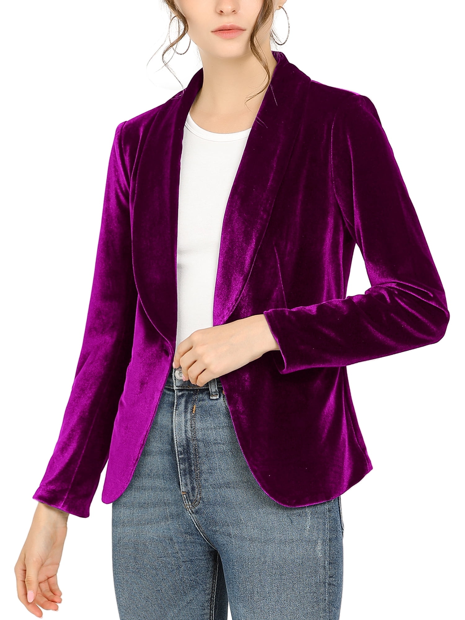 INSPIRE CHIC Women's Office Coat Solid Shawl Collar 1 Button Velvet ...