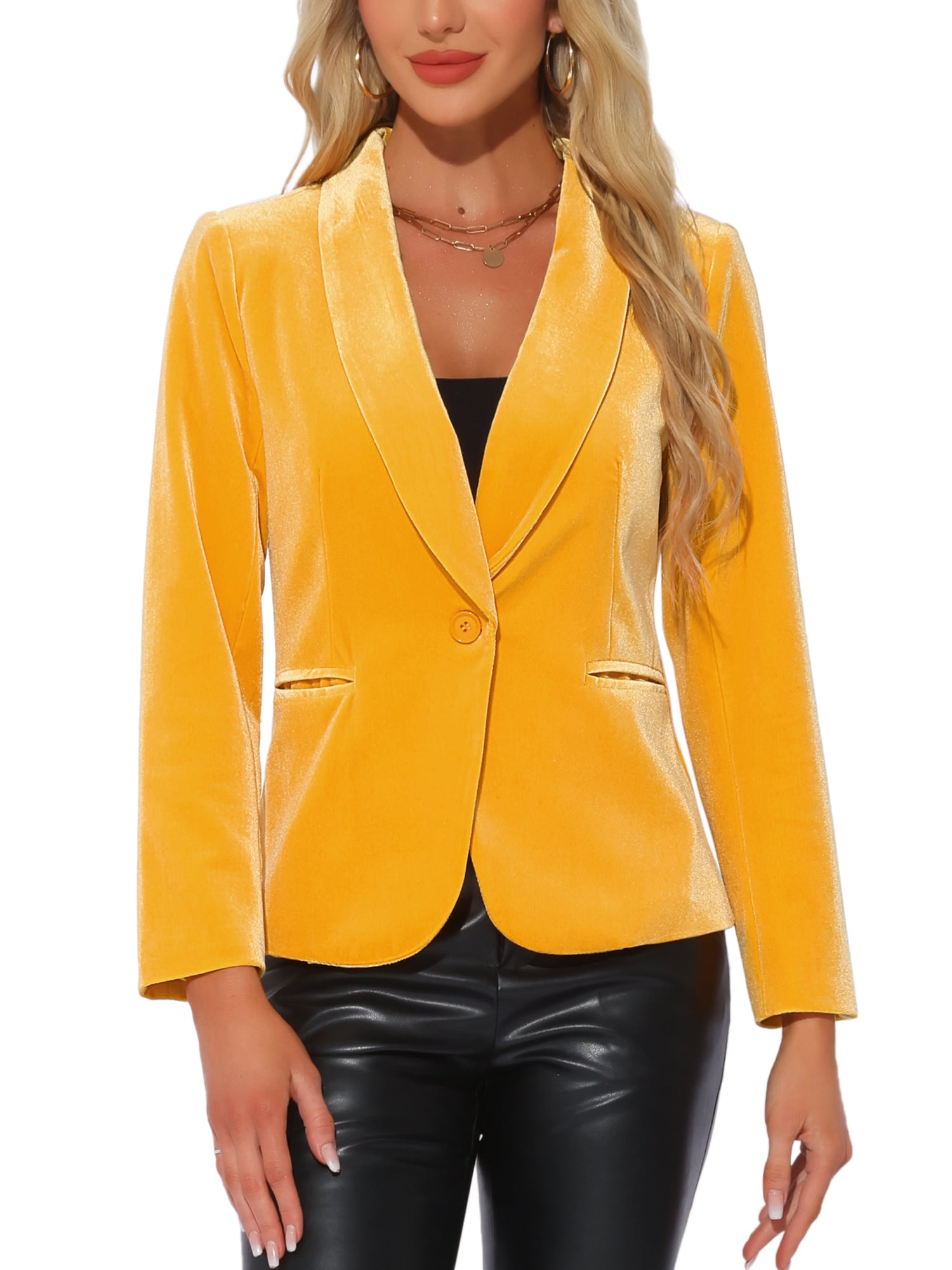 INSPIRE CHIC Women's Velvet Blazer Solid Color Shawl Collar One Button ...