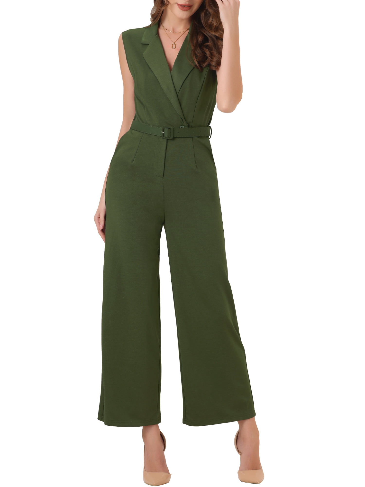 REFINED ATTIRE Women's Jumpsuit V Neck High Waist Sleeveless Long Pants ...