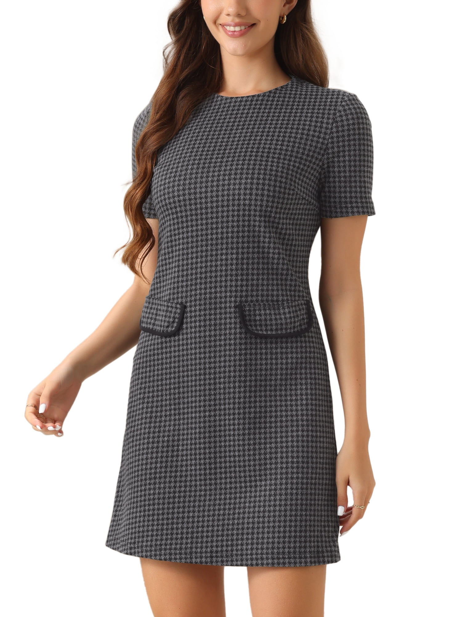 INSPIRE CHIC Work Dresses for Women's Short Sleeve Vintage Houndstooth ...