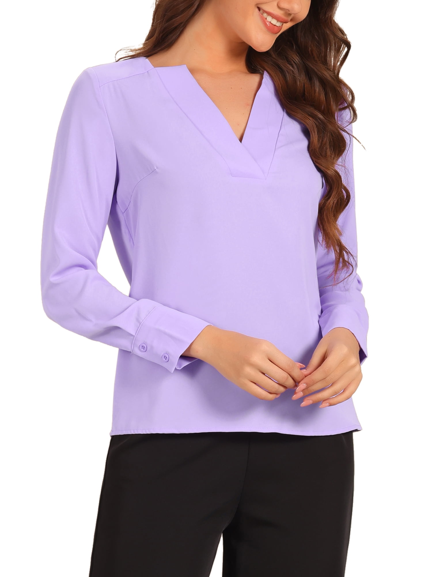 INSPIRE CHIC Work Office Blouse for Women's Long Sleeve V Neck Blouses ...