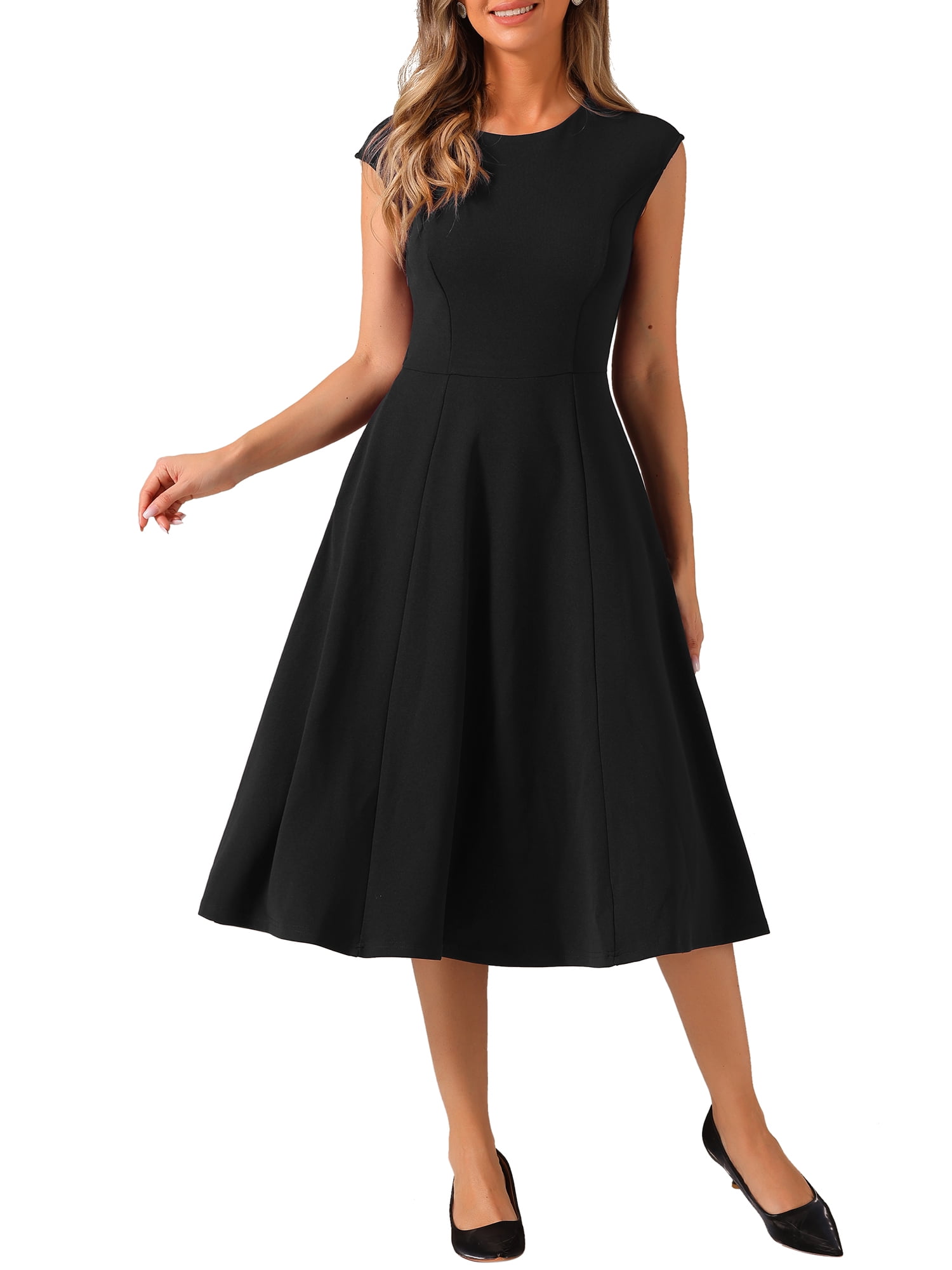 Allegra K Work Office Dress for Women's Cap Sleeve Elegant Cinched ...