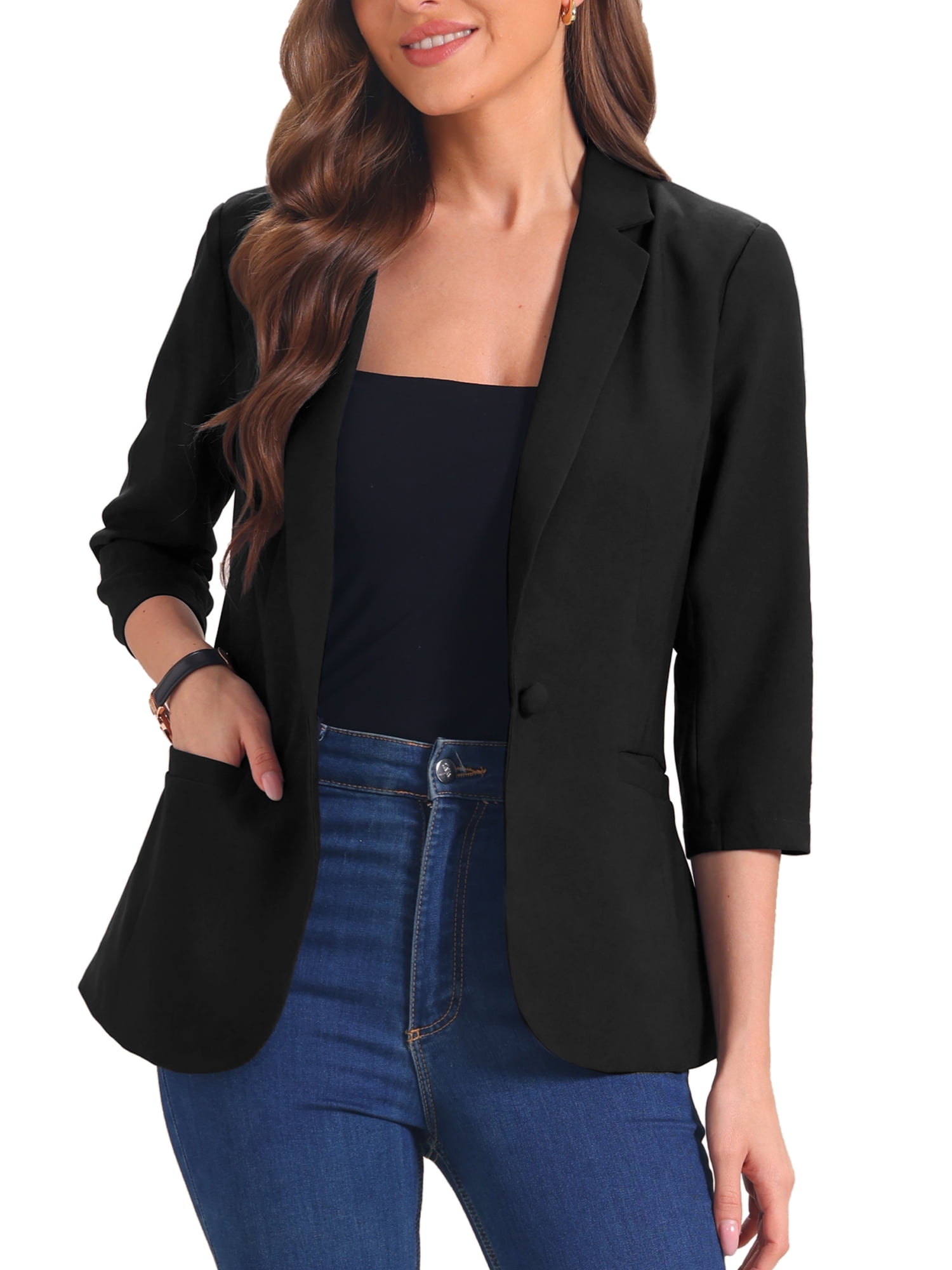 INSPIRE CHIC Work Office Jacket for Women's 3/4 Sleeve One Button Lapel ...
