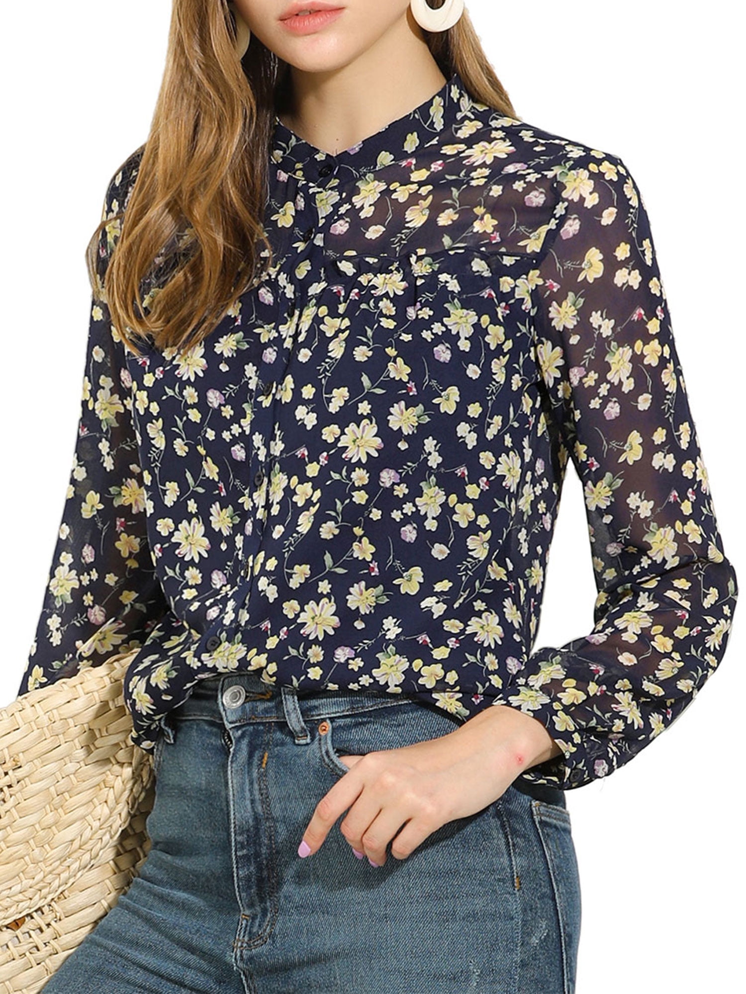 INSPIRE CHICk K Women's Casual Button Down Ruffled Long Sleeve Floral ...