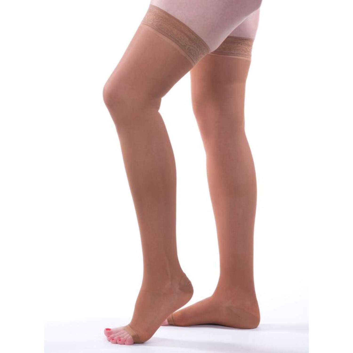 Allegro 15-20mmHg Essential 5 Sheer Support Thigh High Open Toe (Fawn) Large - Walmart.com