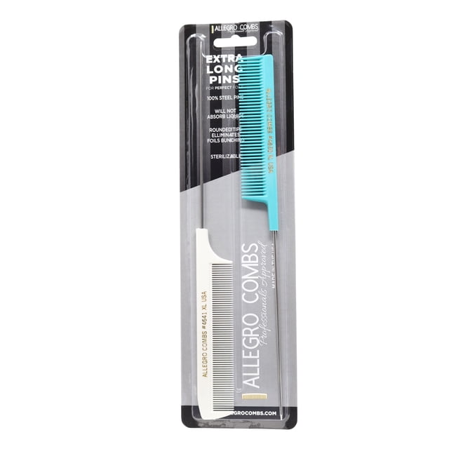 Allegro Combs XL Pintail Rat Tail Combs, 2-Pack – Aqua & White Metal ...
