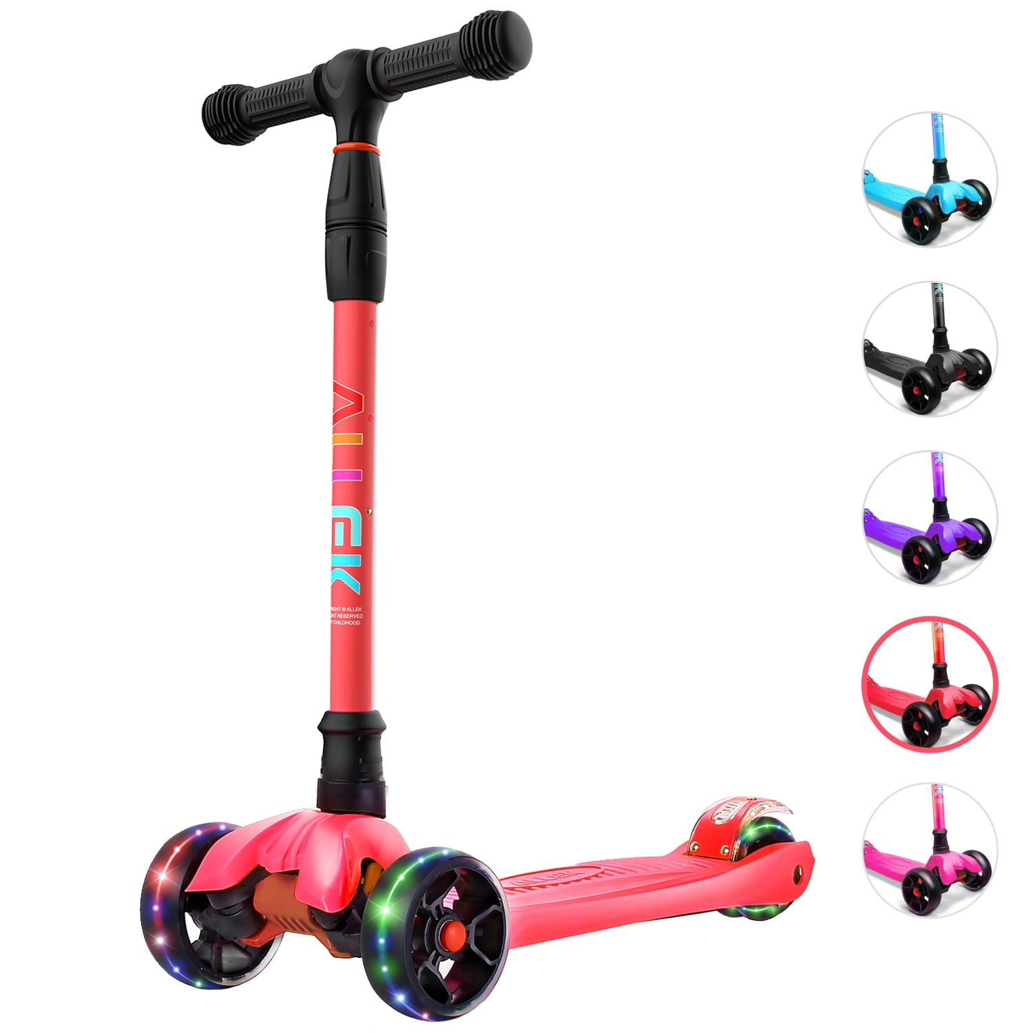 Allek Kids LED Kick Scooter B02, Light-Up Wheels, 4 Adjustable Heights ...