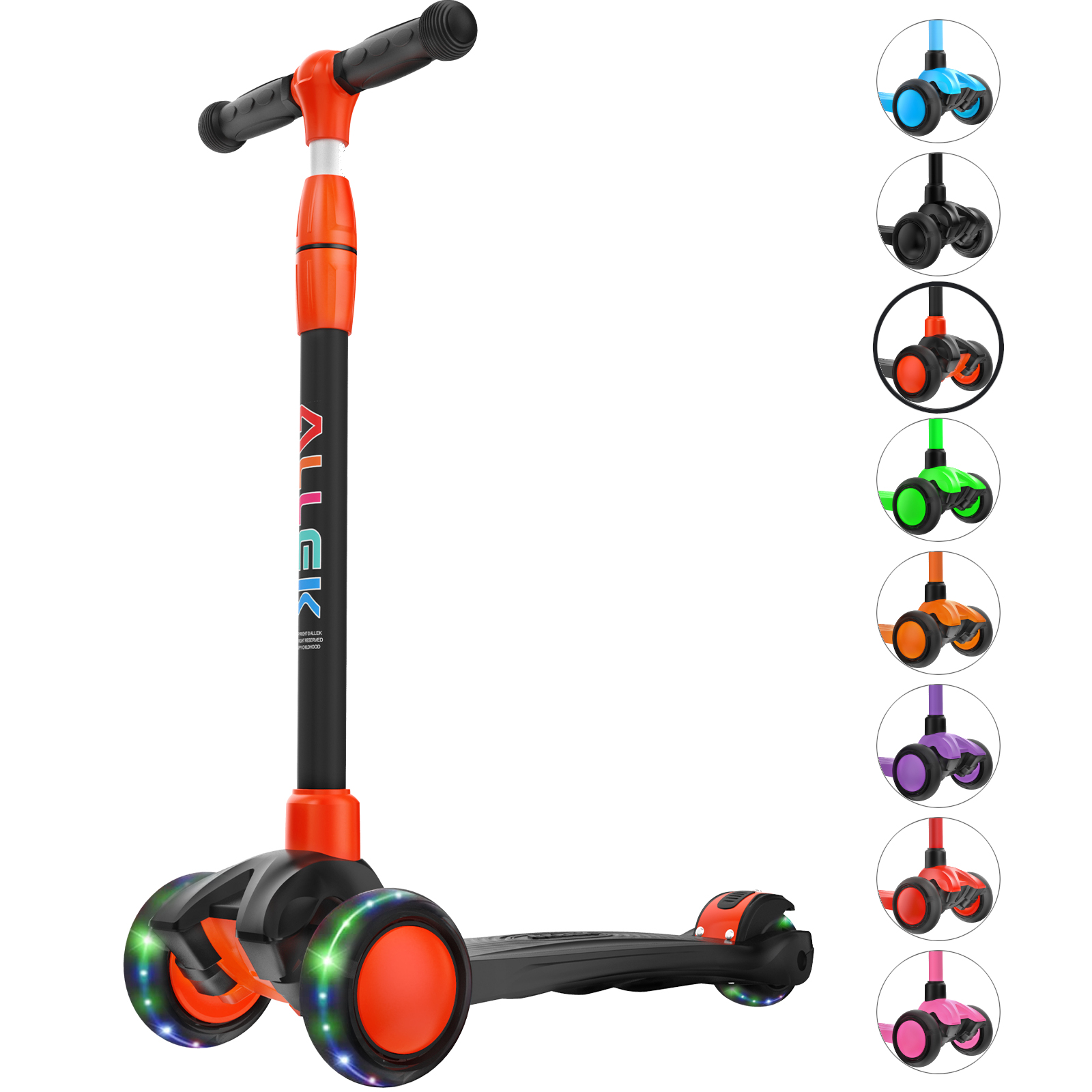 Allek Kick Scooter B02 with Light-Up Wheels and 4 Adjustable Heights ...