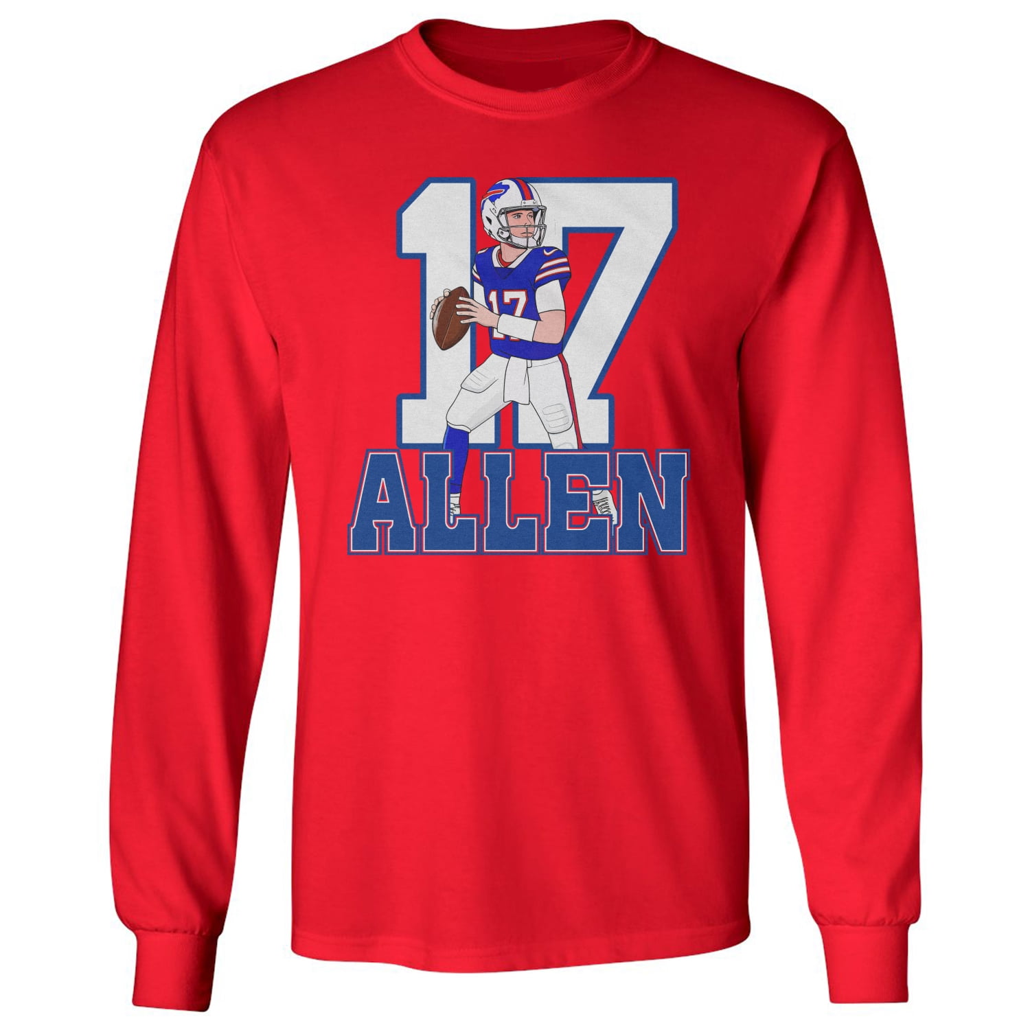 Allen 17 Buffalo Star Player Football Funny Big Head Long Sleeve T ...