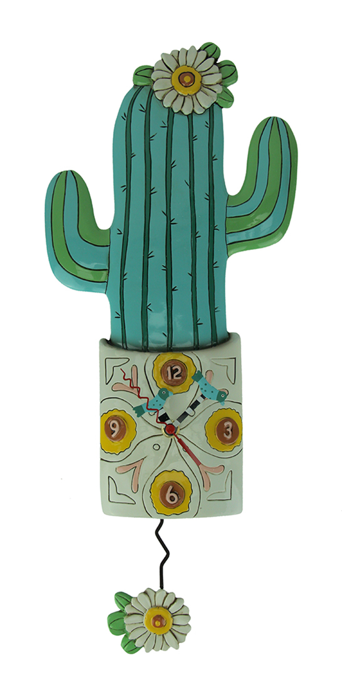 Allen Designs P1856 Whimsical Cactus Pendulum Wall Clock Desert Bloom ...