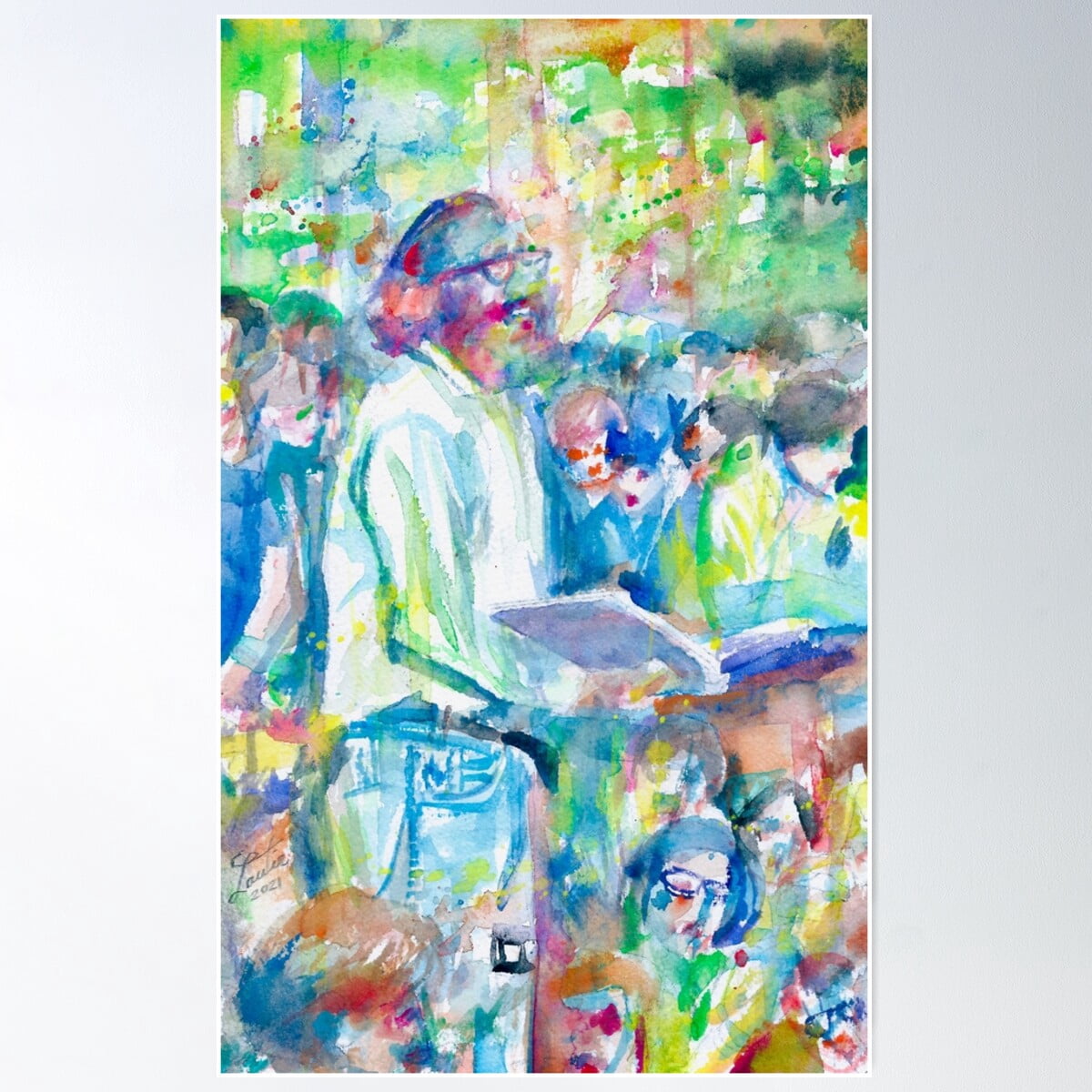Allen Ginsberg Reading At The Park - Watercolor Painting Poster Wall ...