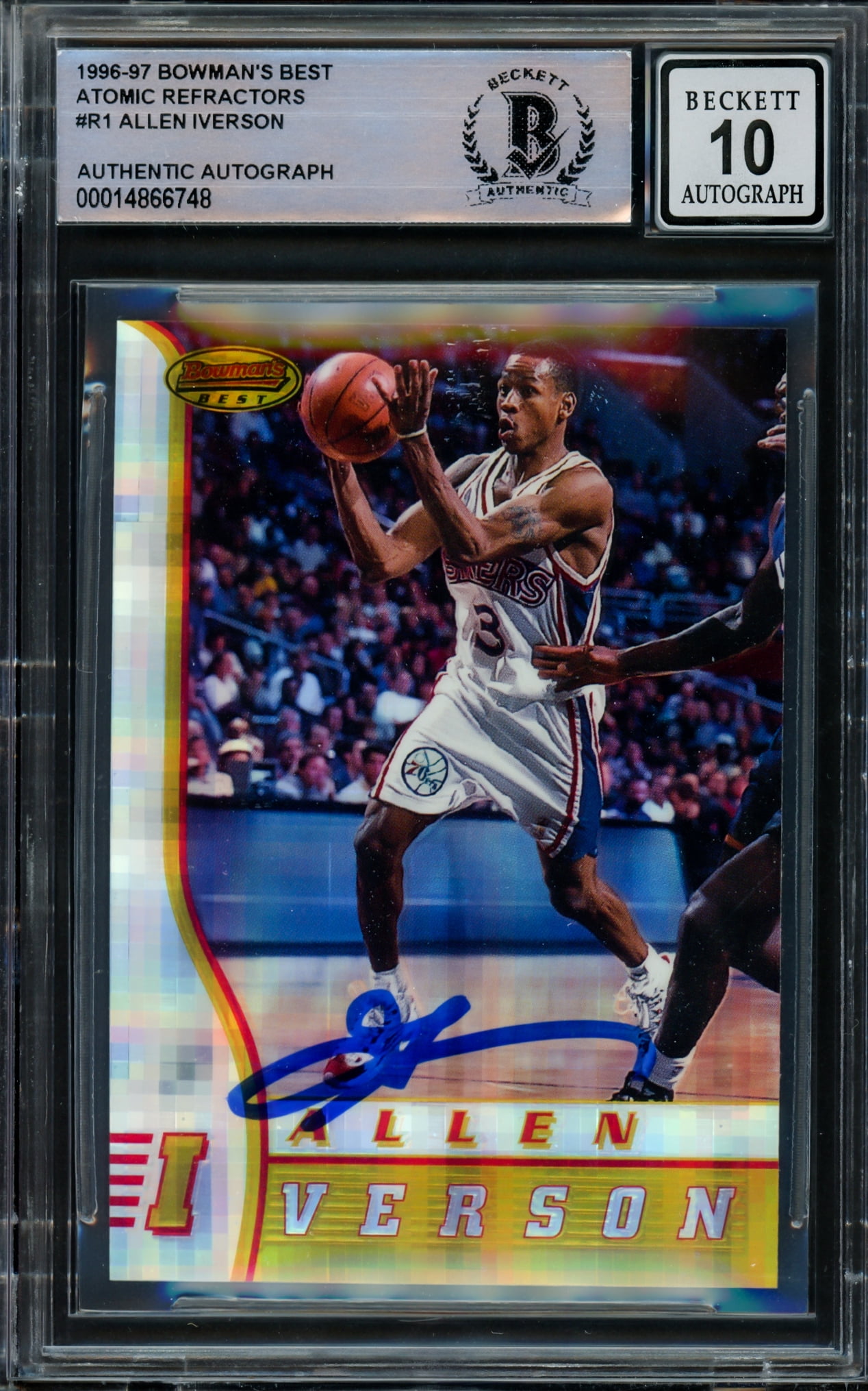 Allen Iverson Autographed 1996-97 Bowman's Best Atomic Refractor Rookie ...