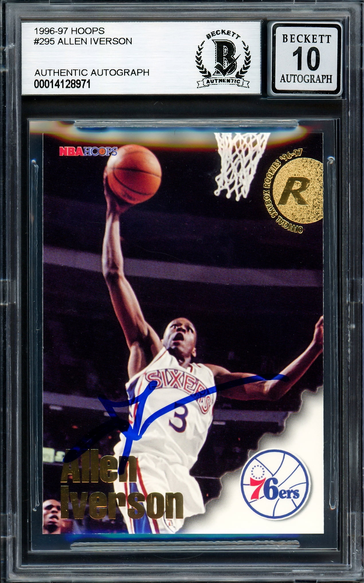 Allen Iverson Autographed 1996-97 Hoops Rookie Card #295 Philadelphia ...