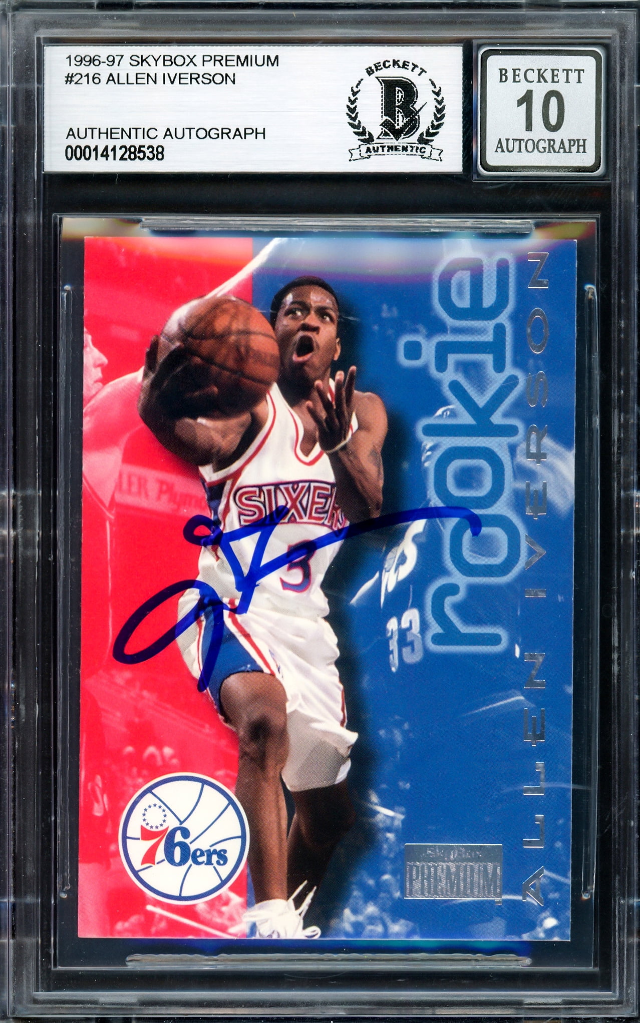 Allen Iverson Autographed 1996-97 Skybox Premium Rookie Card #216 ...