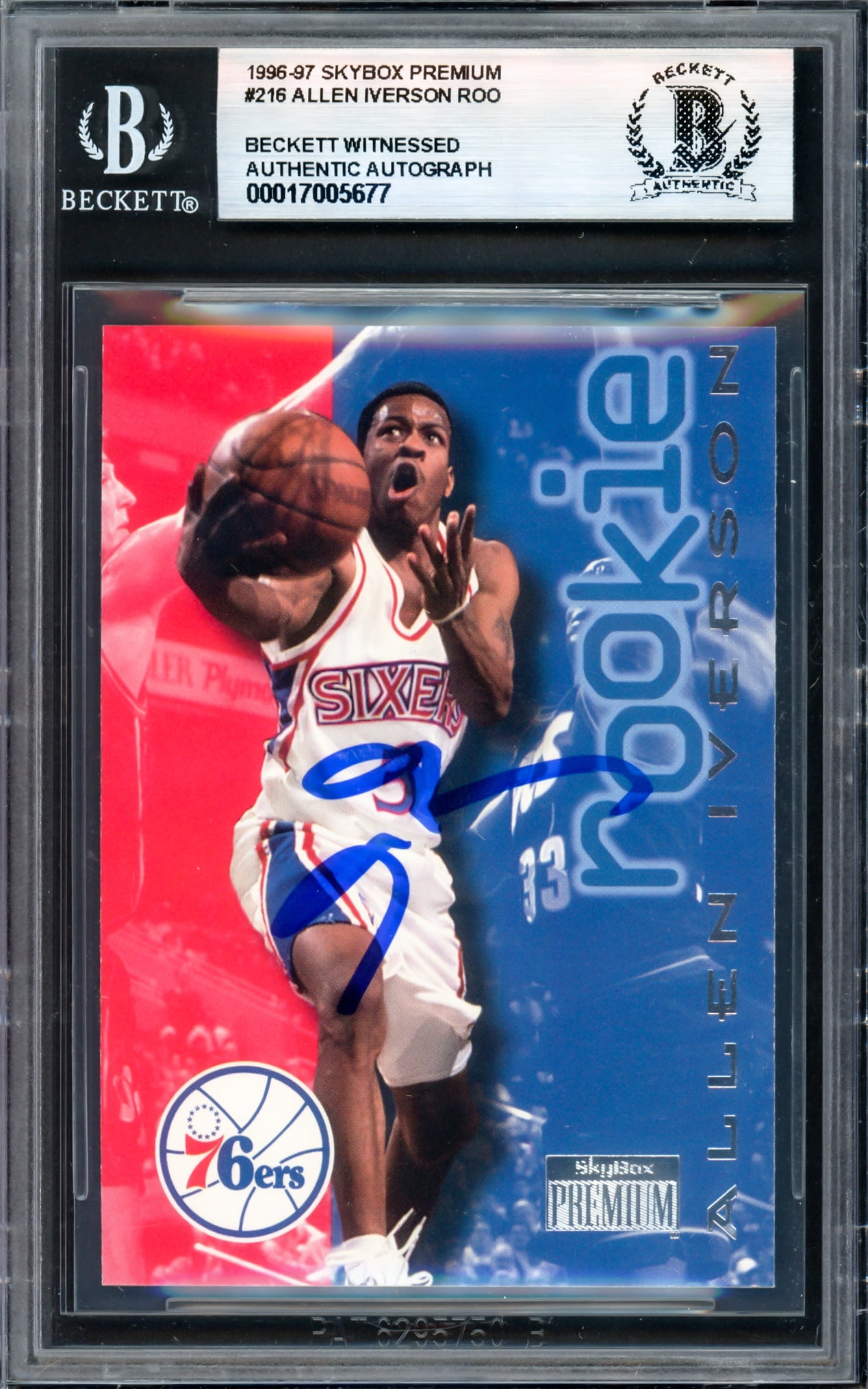 Allen Iverson Autographed 1996-97 Skybox Premium Rookie Card #216 ...