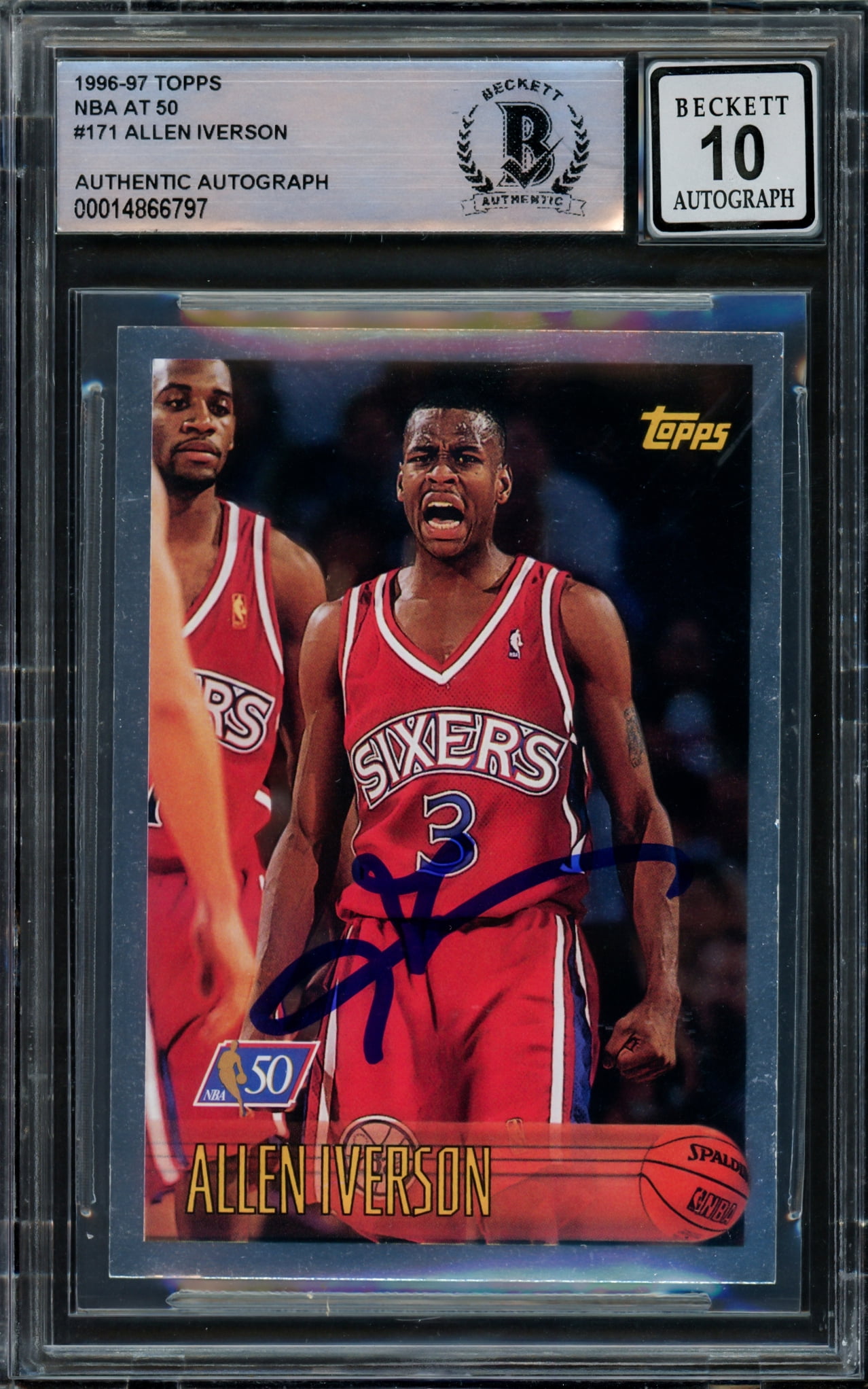 Allen Iverson Autographed 1996-97 Topps NBA at 50 Rookie Card #171 ...