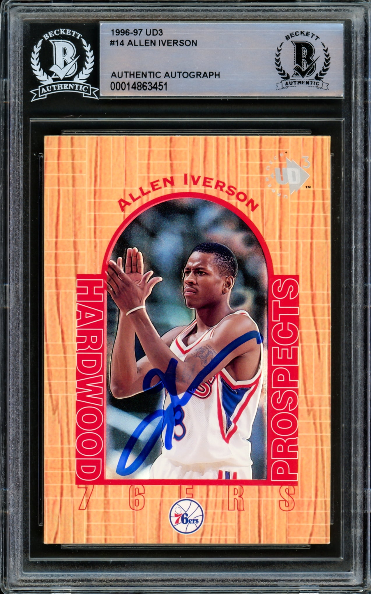 Allen Iverson Autographed 1996-97 UD3 Hardwood Prospects Rookie Card ...
